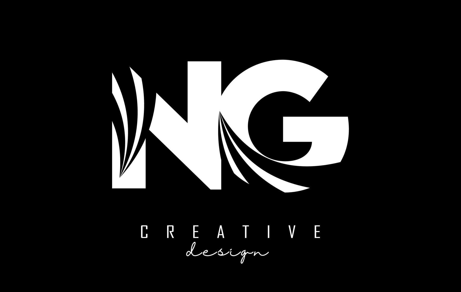 Creative white letters NG n G logo with leading lines and road concept design. Letters with ...