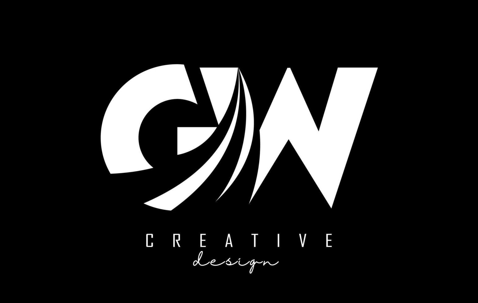 Creative white letters GW g w logo with leading lines and road concept design. Letters with ...