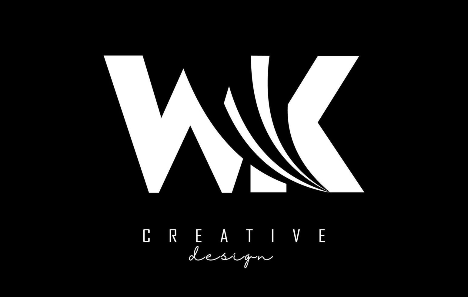 Creative white letters WK w k logo with leading lines and road concept design. Letters with ...