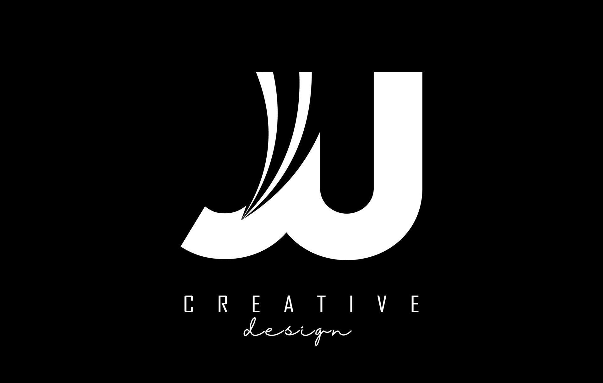 logotipo creativo de letras blancas ju ju con líneas principales y diseño de concepto de ...