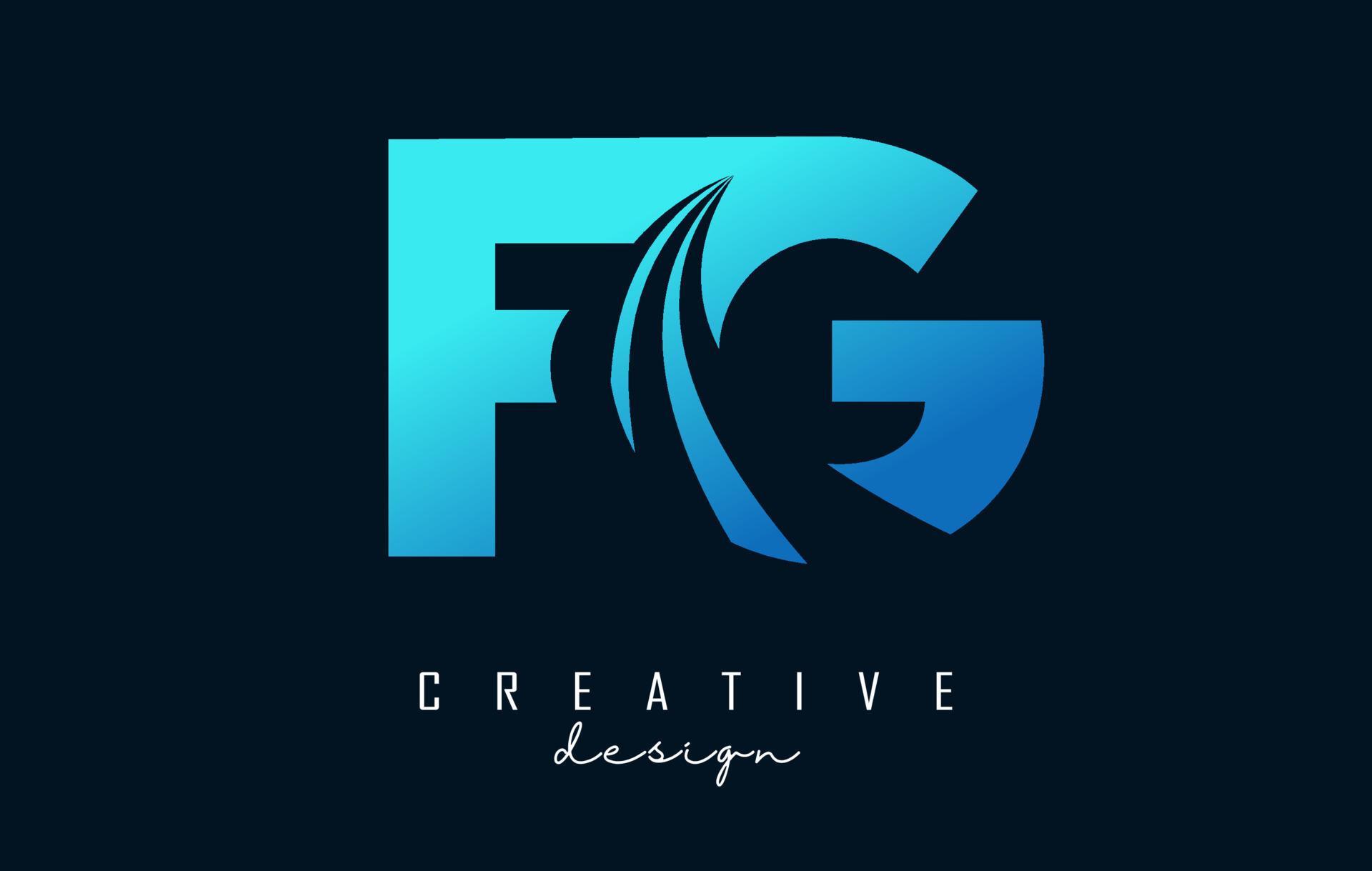 Creative blue letters FG f g logo with leading lines and road concept design. Letters with ...