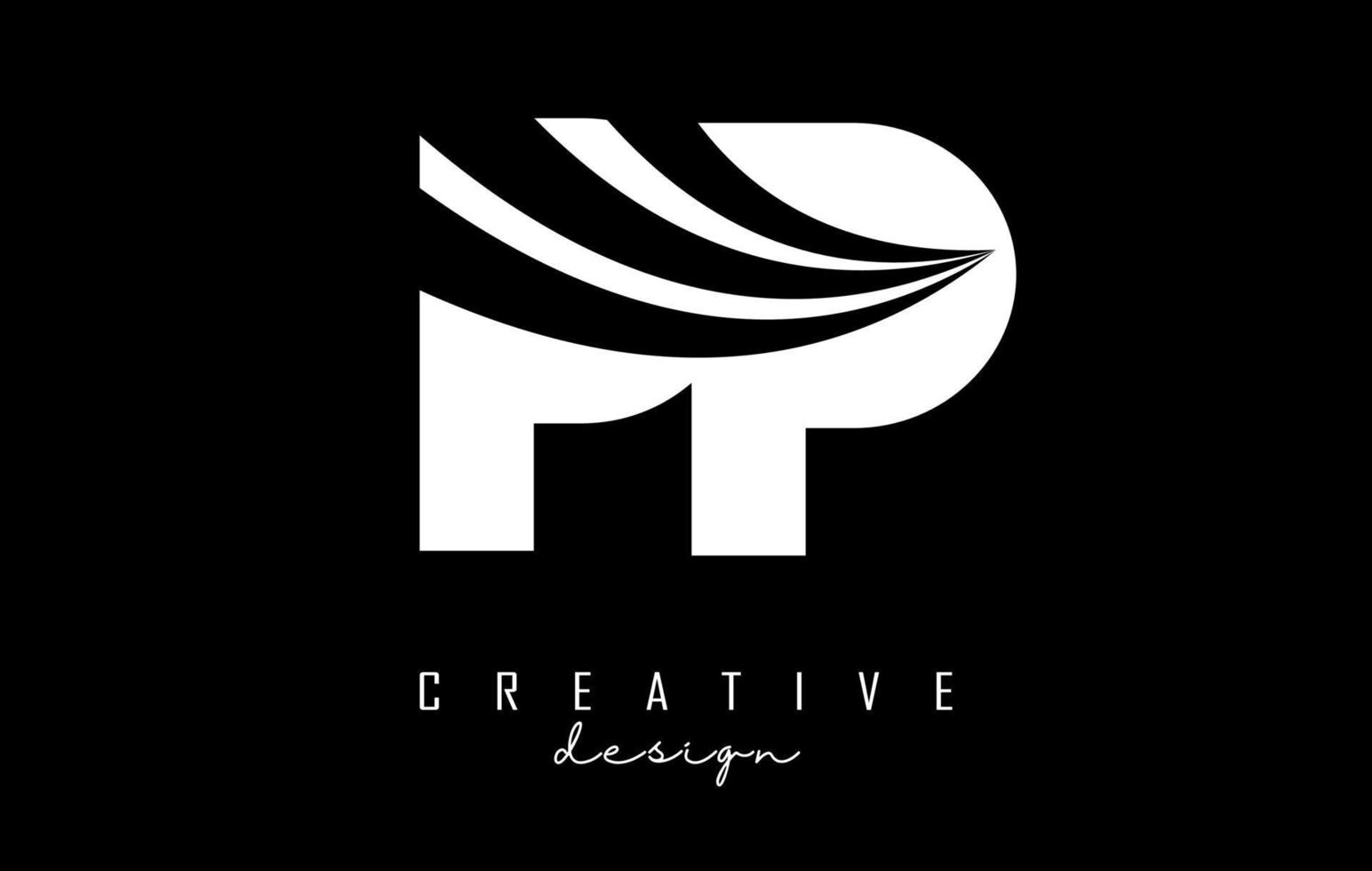 Creative white letters PP p logo with leading lines and road concept design. Letters with ...