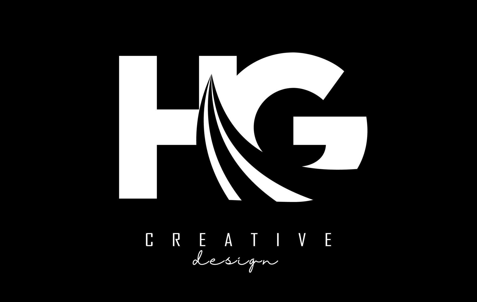 Logotipo de letras blancas creativas hg hg con líneas principales y diseño de concepto de ...