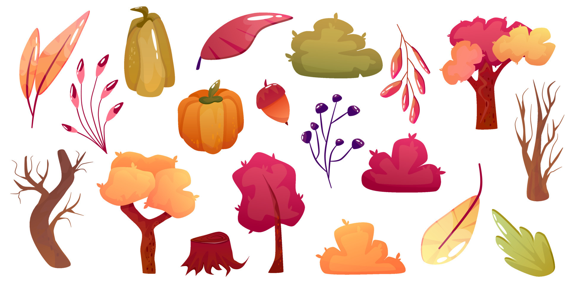 Autumn set, fall harvest clipart isolated. Cartoon flat vector ...