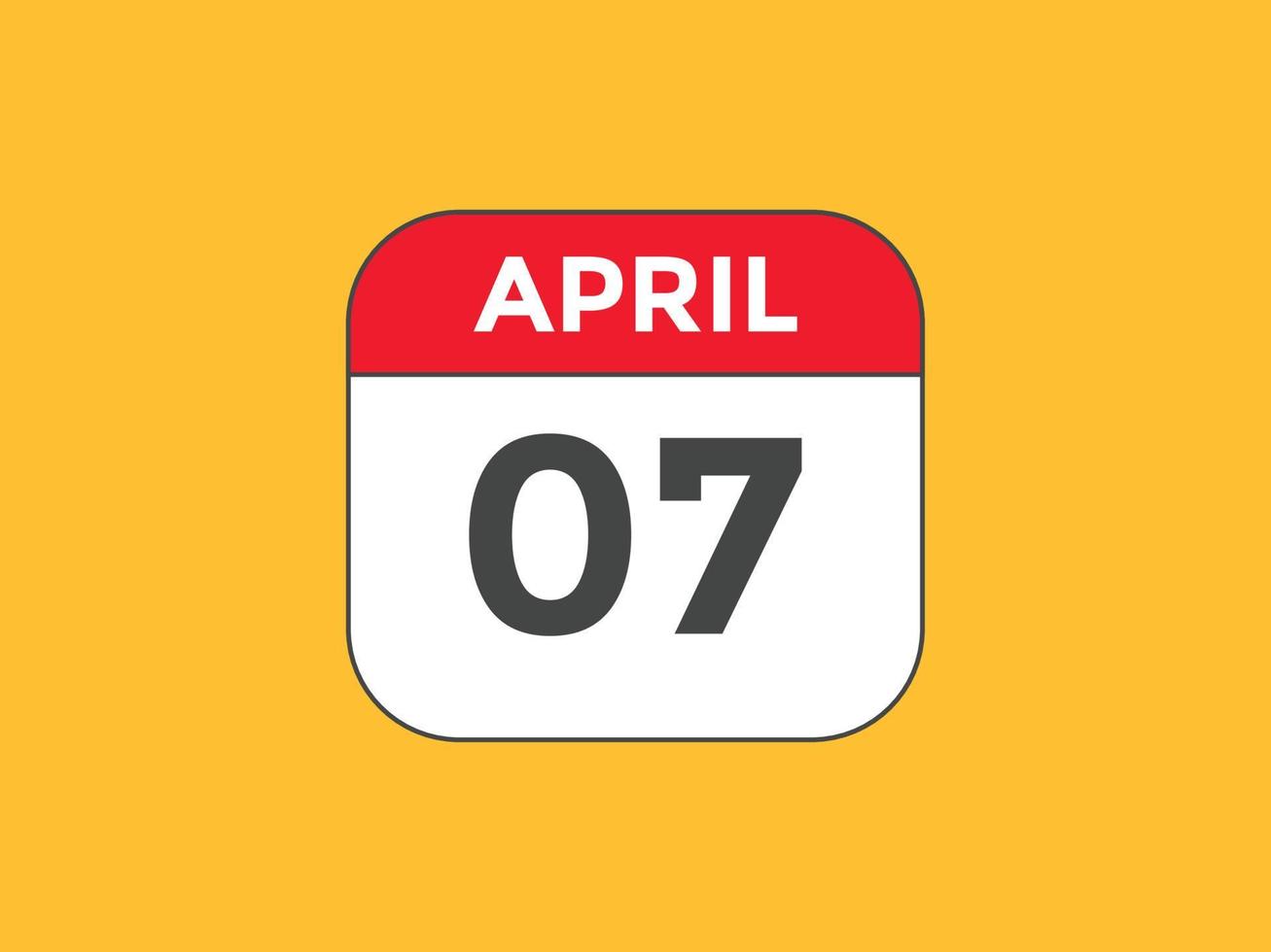 Recordatorio del calendario del 7 de abril. Plantilla de icono de calendario diario del 7 de ...
