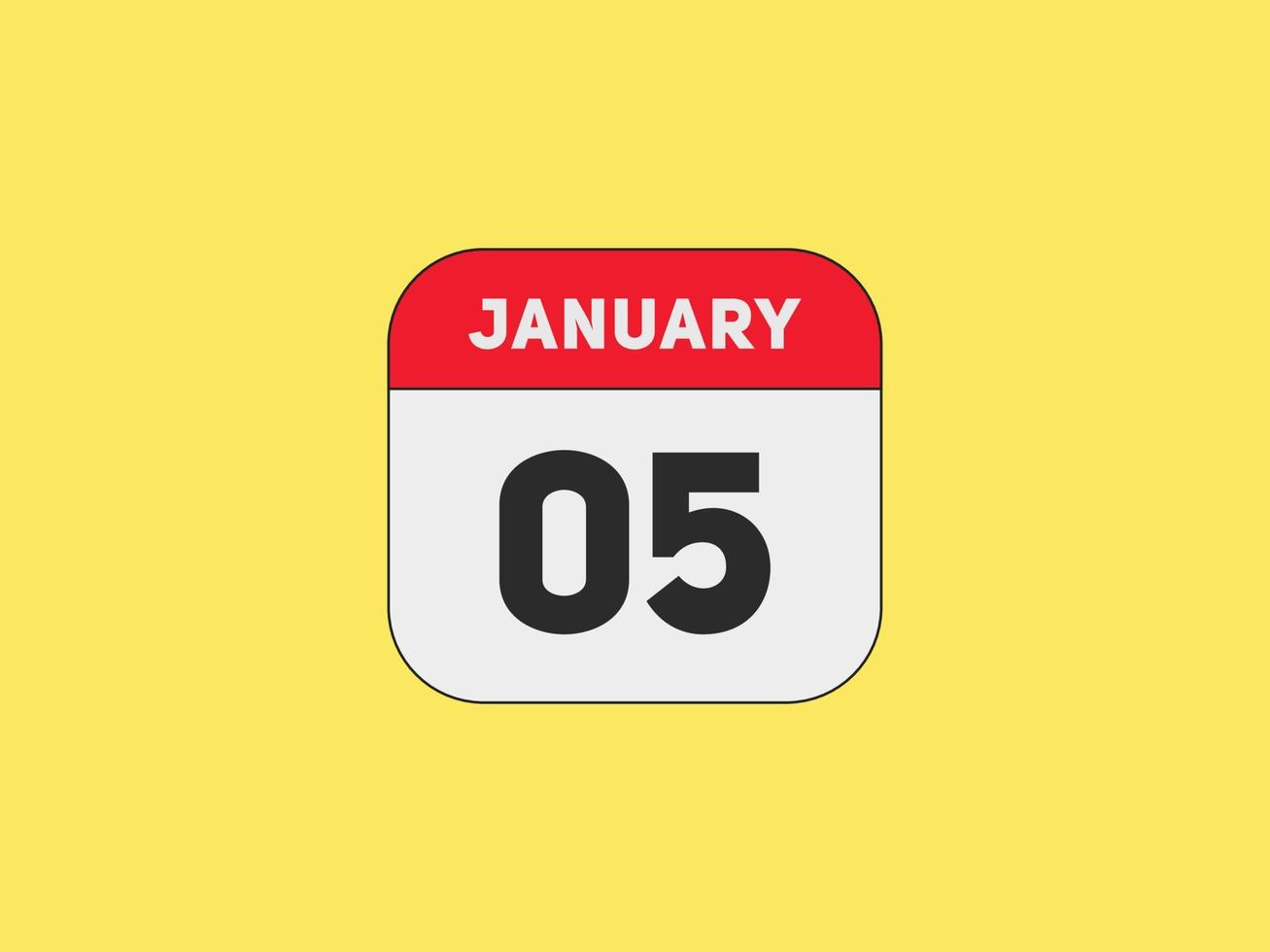 Recordatorio del calendario del 5 de enero. Plantilla de icono de calendario diario del 5 de ...