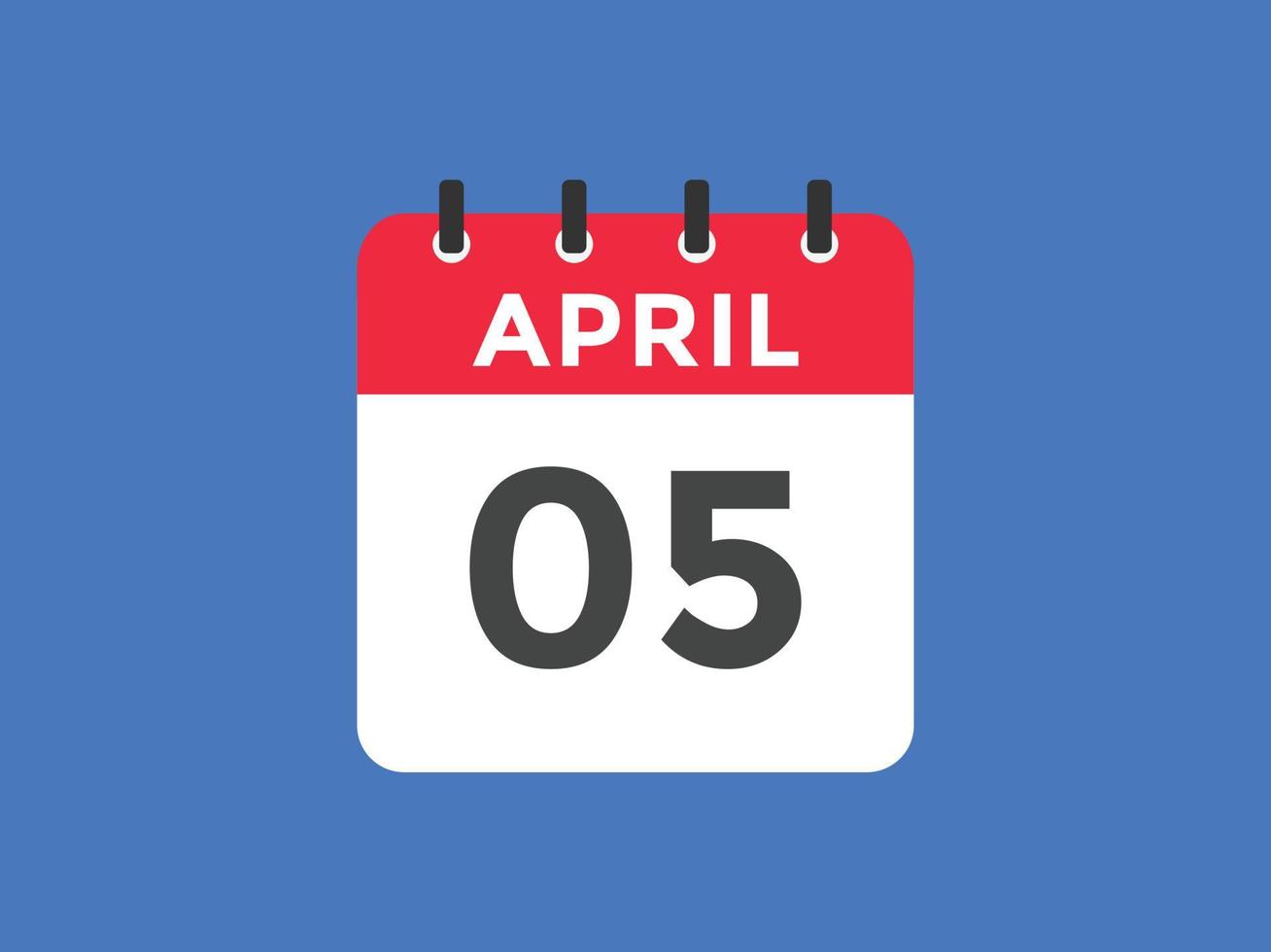 Recordatorio del calendario del 5 de abril. Plantilla de icono de calendario diario del 5 de ...
