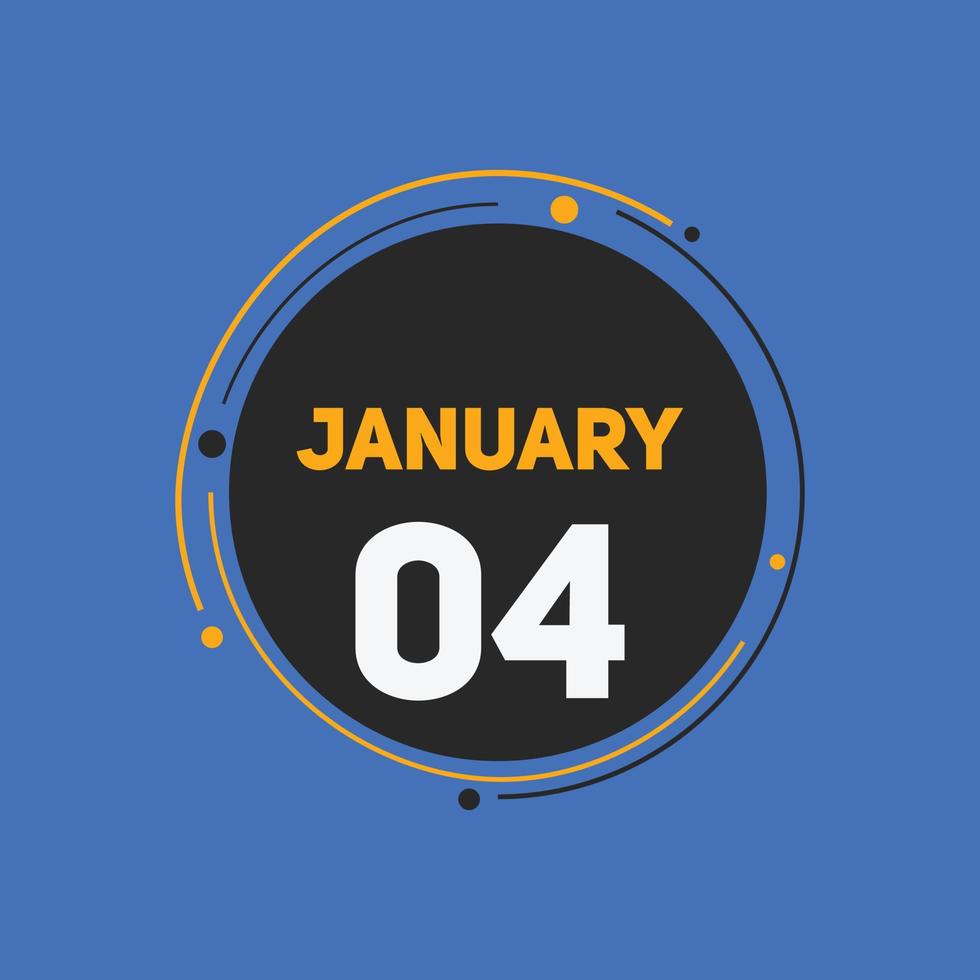 Recordatorio del calendario del 4 de enero. Plantilla de icono de calendario diario del 4 de ...