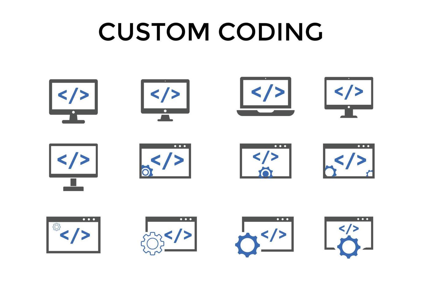 Set Of Custom Coding Icons Vector Illustration Modern Style Custom