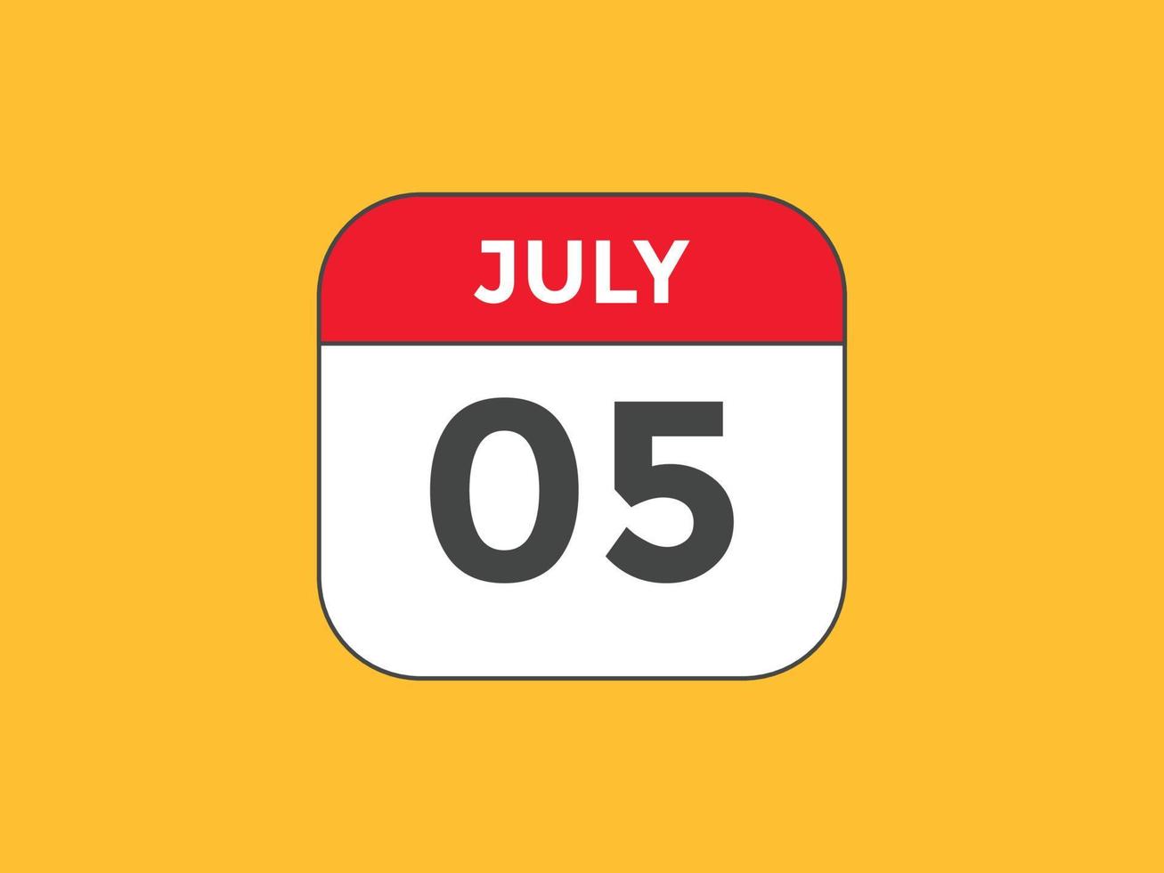 Recordatorio del calendario del 5 de julio. Plantilla de icono de calendario diario del 5 de ...