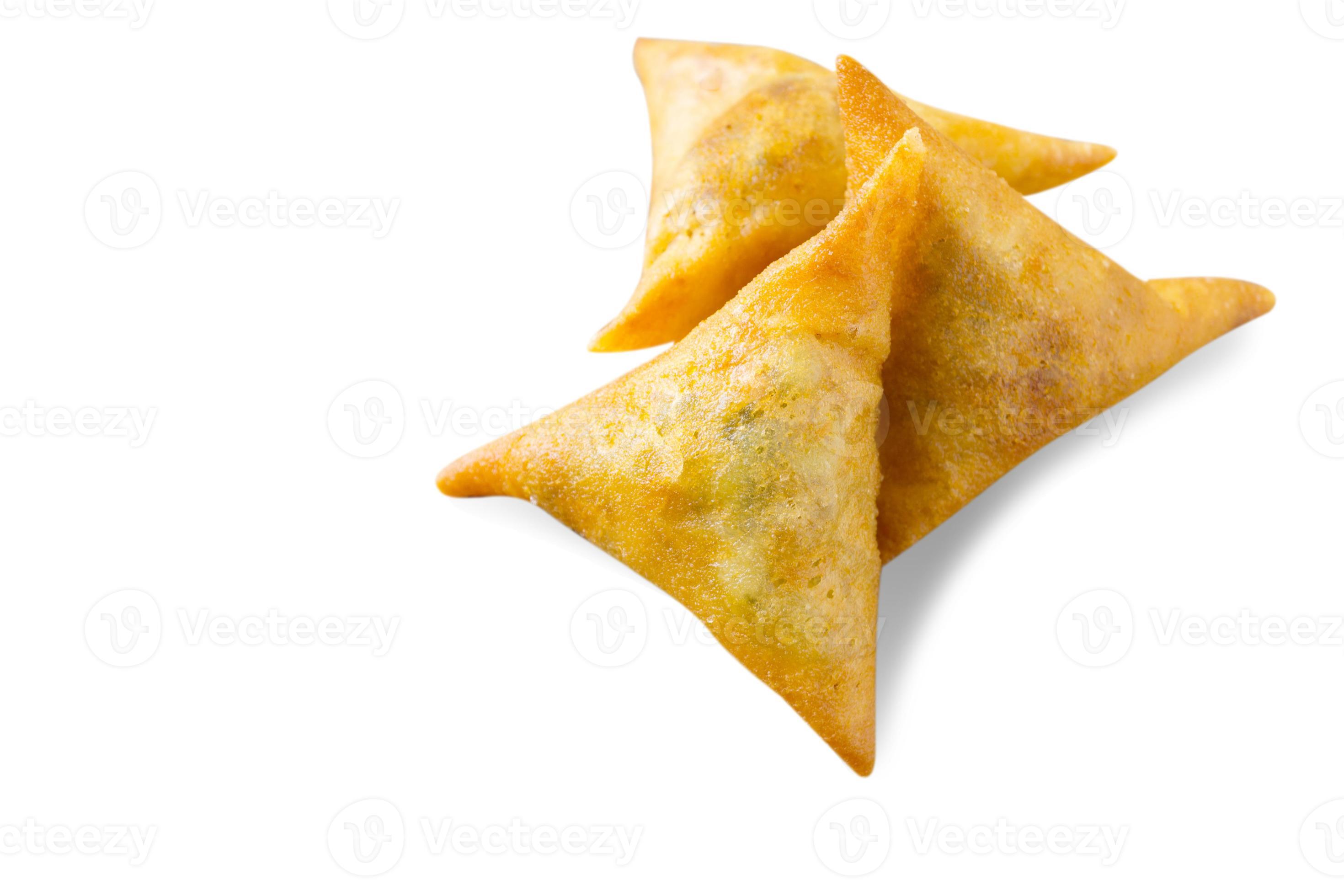 Group of fried samosa isolated on white background.File contains a ...