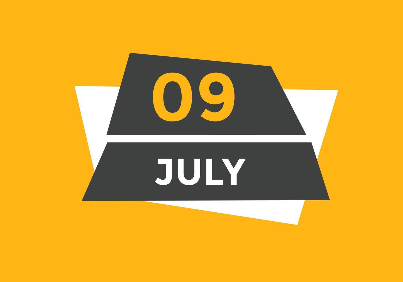 Recordatorio del calendario del 9 de julio. Plantilla de icono de calendario diario del 9 de ...