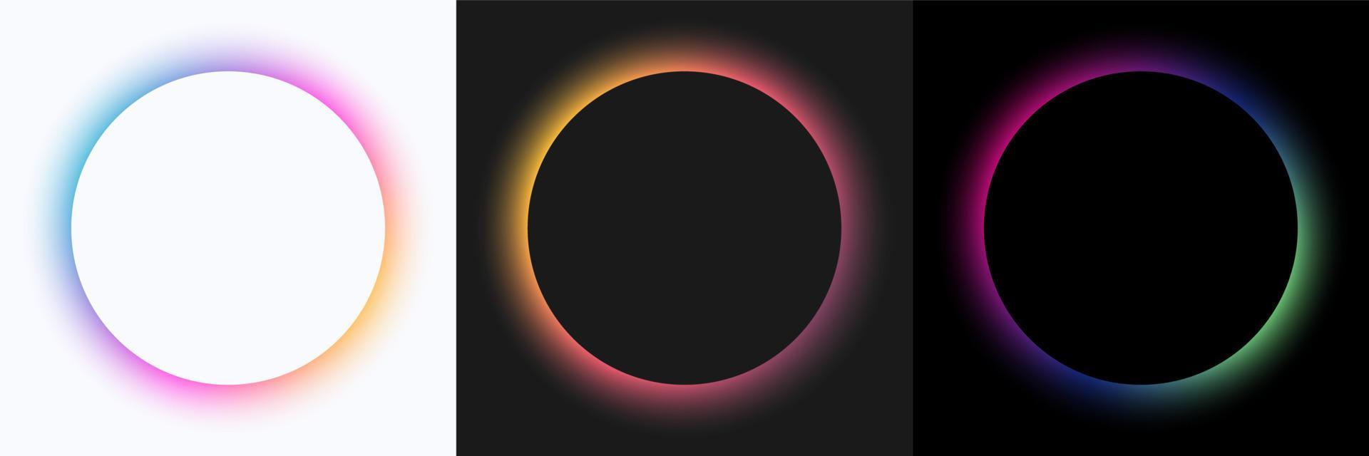 Set of 3D glowing neon color circles frames isolated background ...