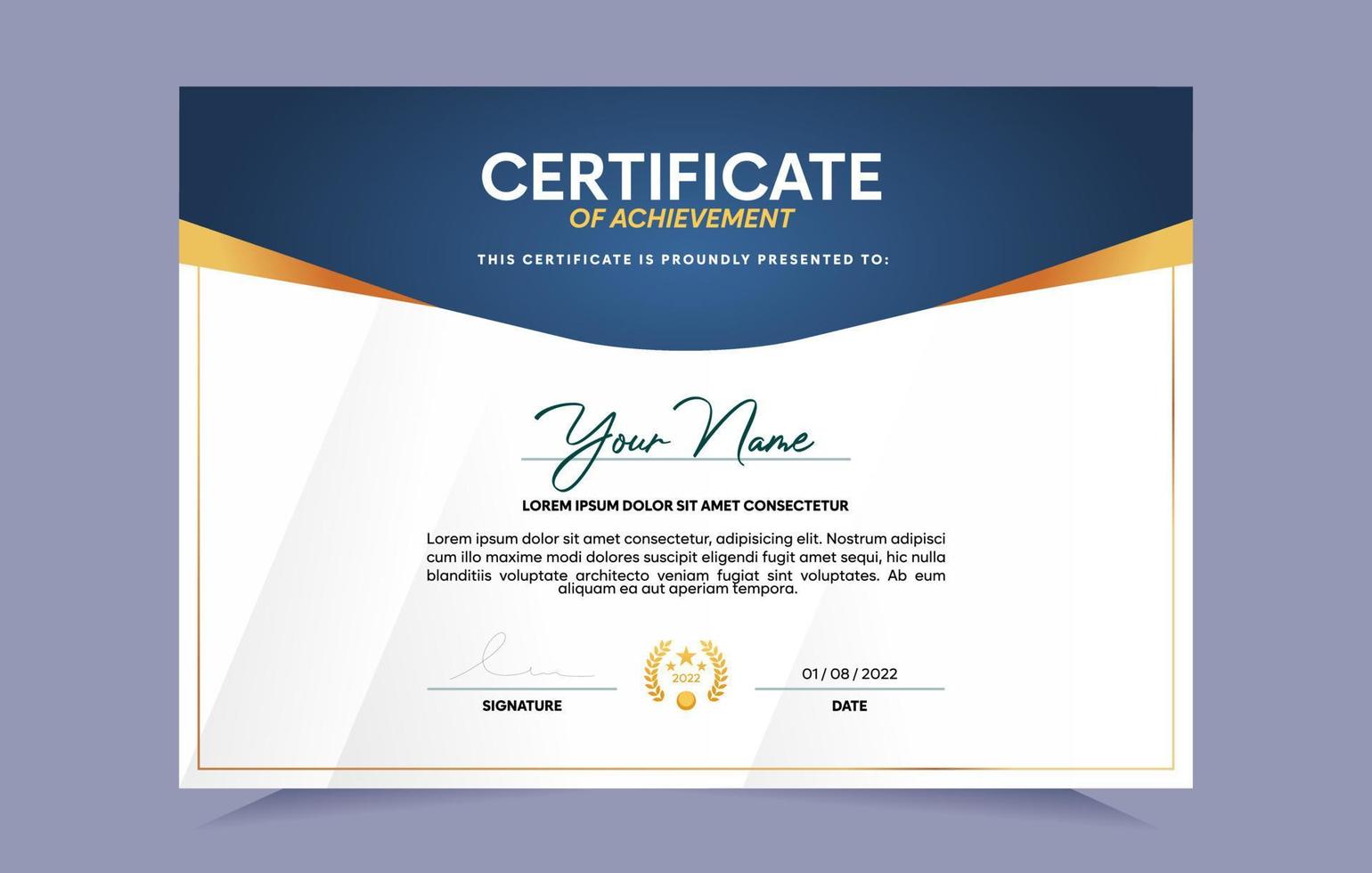 Blue And Gold Certificate Of Achievement Template Set With Gold Badge