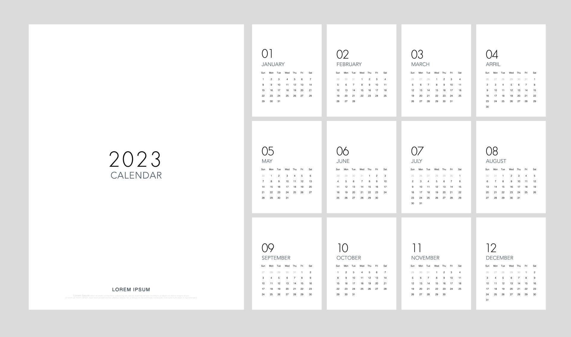 Calendario 2023 estilo minimalista de moda. diseño de planificador de ... Calendario 2023 estilo minimalista de moda. diseño de planificador de ...