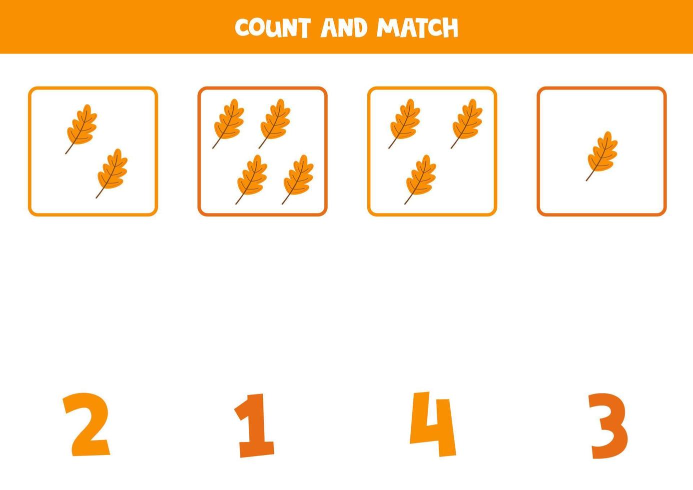 Counting game for kids. Count all autumn leaves and match with numbers ...