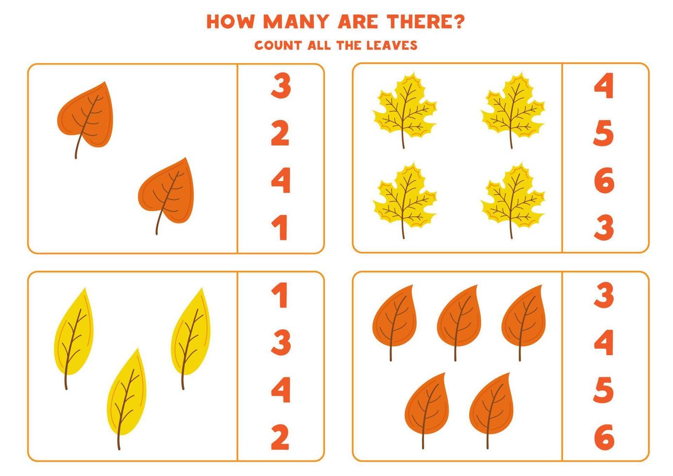 Counting game with cute autumn leaves. Educational worksheet. 11083809 ...