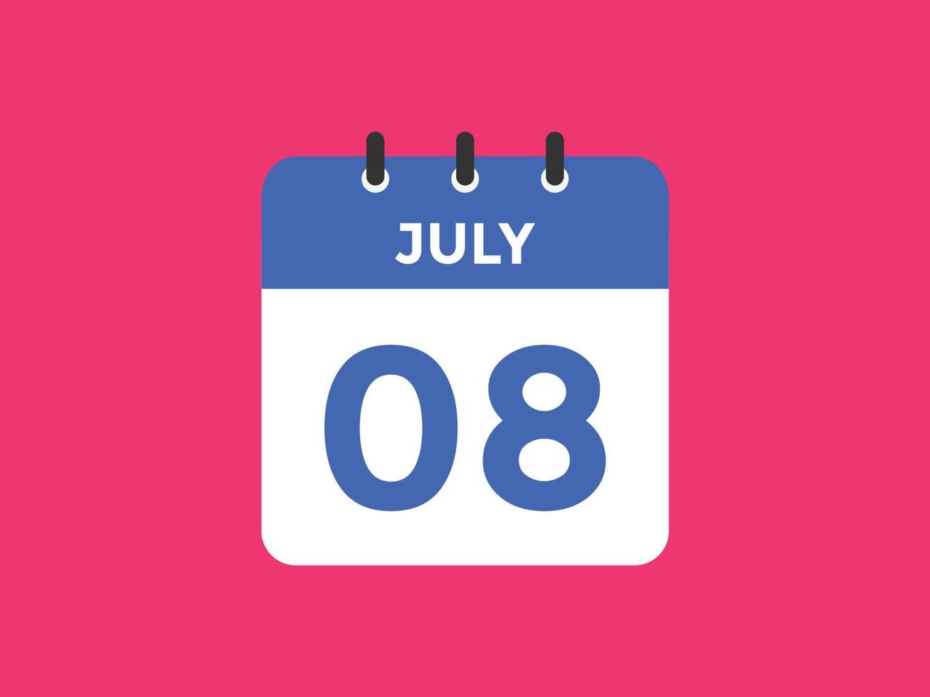 Recordatorio del calendario del 8 de julio. Plantilla de icono de calendario diario del 8 de ...