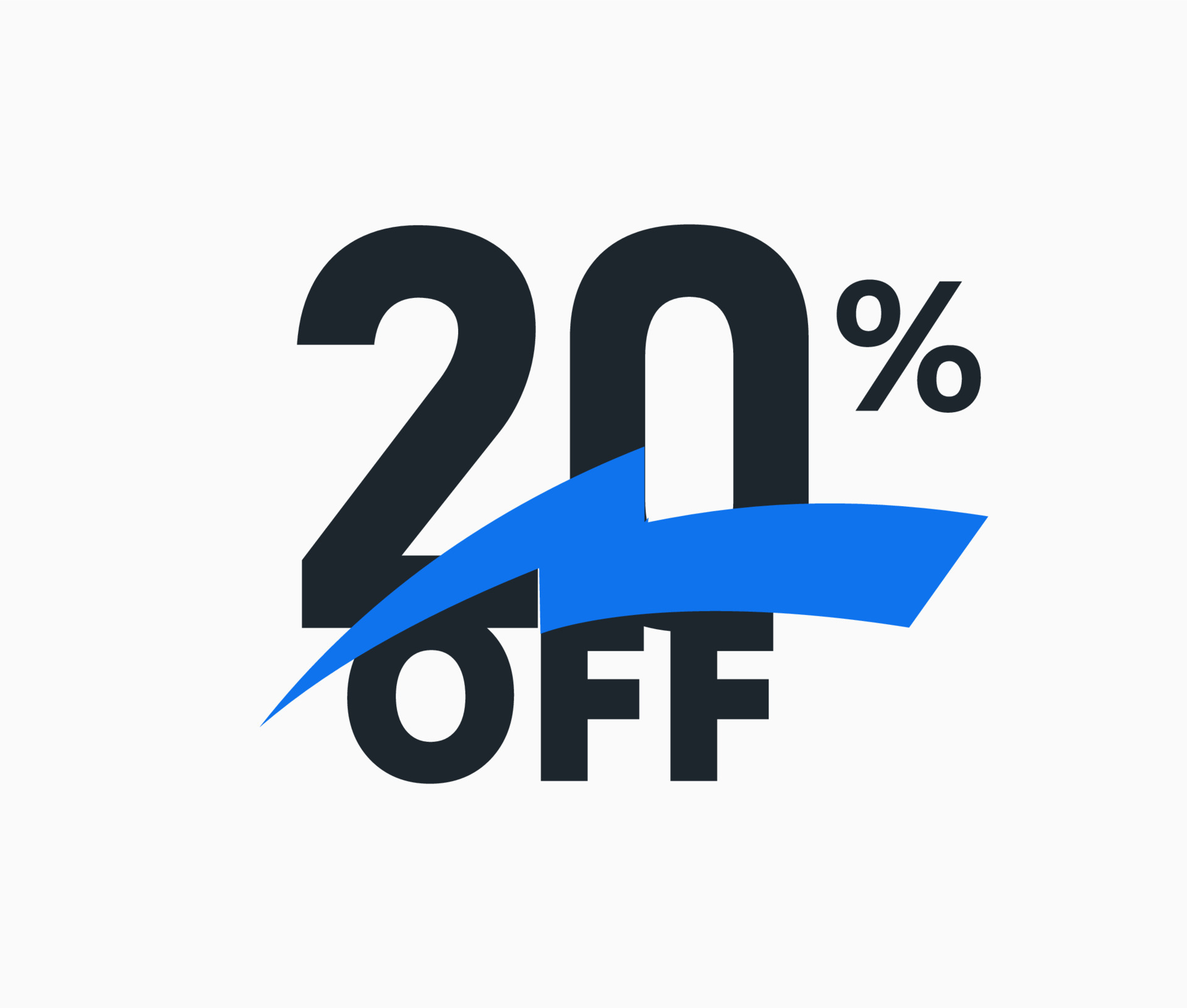 20 percent off discount banner, twenty percent sale label. Number with spark ribbon, advertising ...