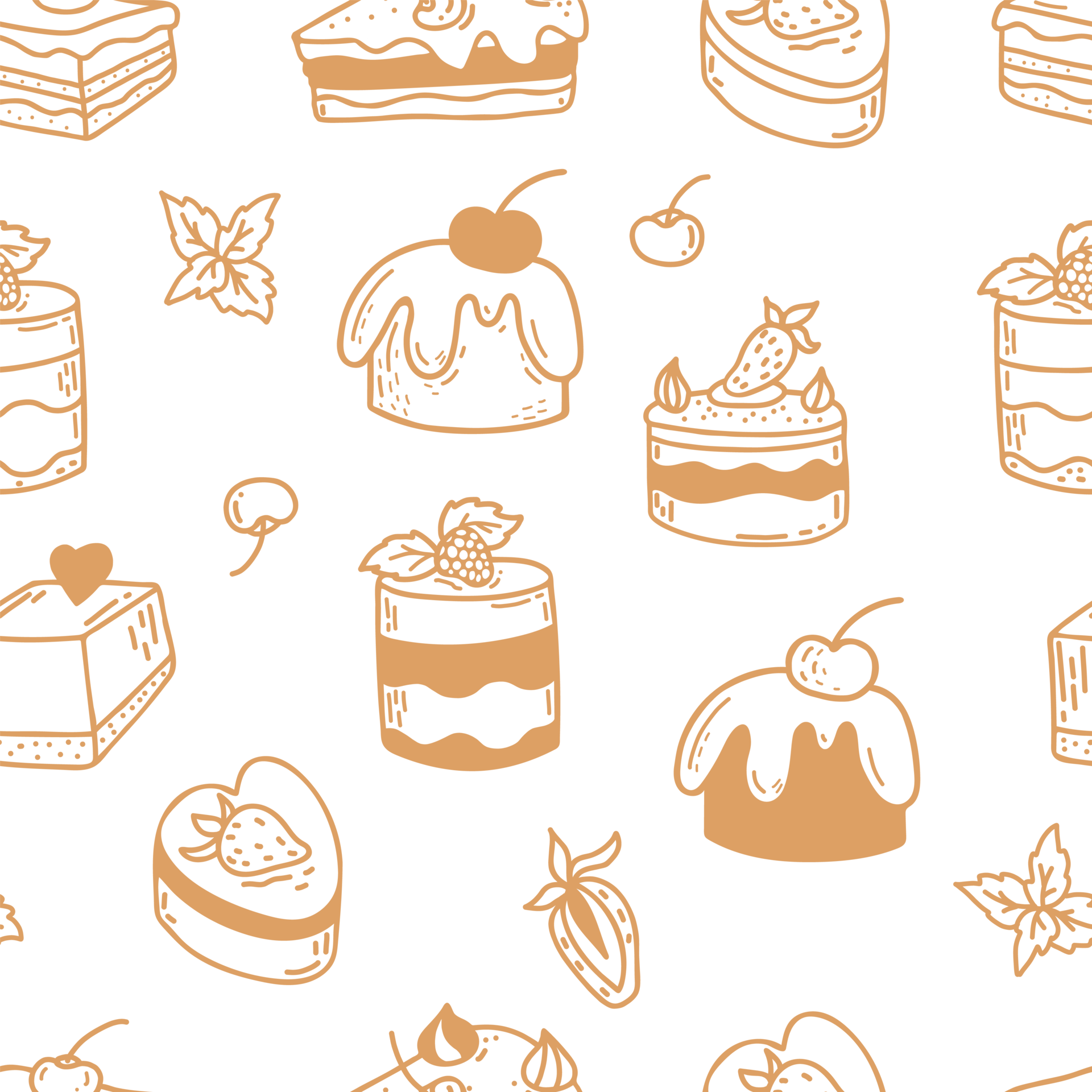 Linear seamless pattern with sweets, cakes, waffles, cream desserts ... Linear seamless pattern with sweets, cakes, waffles, cream desserts ...