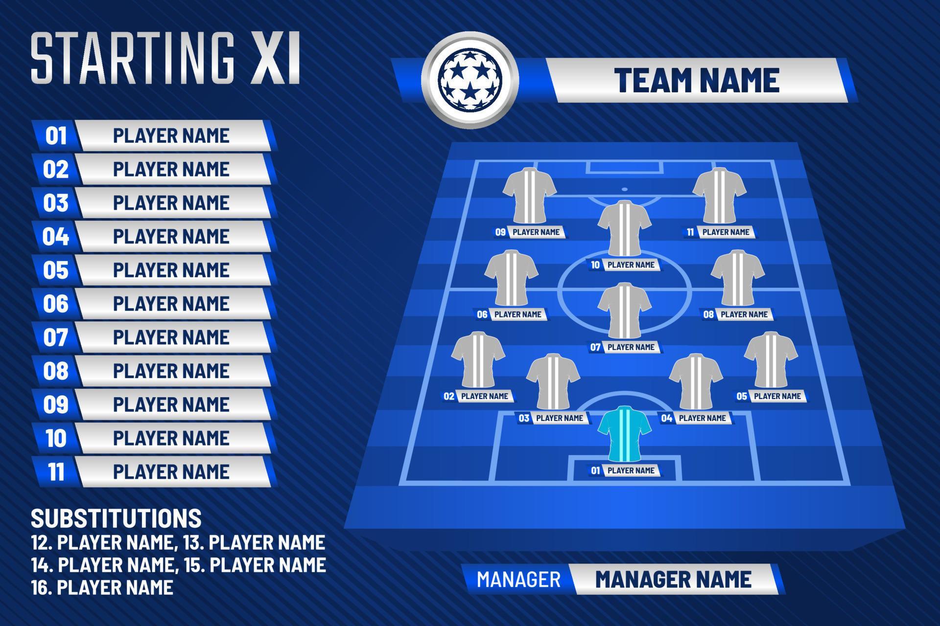 Football starting XI Soccer line up football graphic for soccer ... Football starting XI Soccer line up football graphic for soccer ...