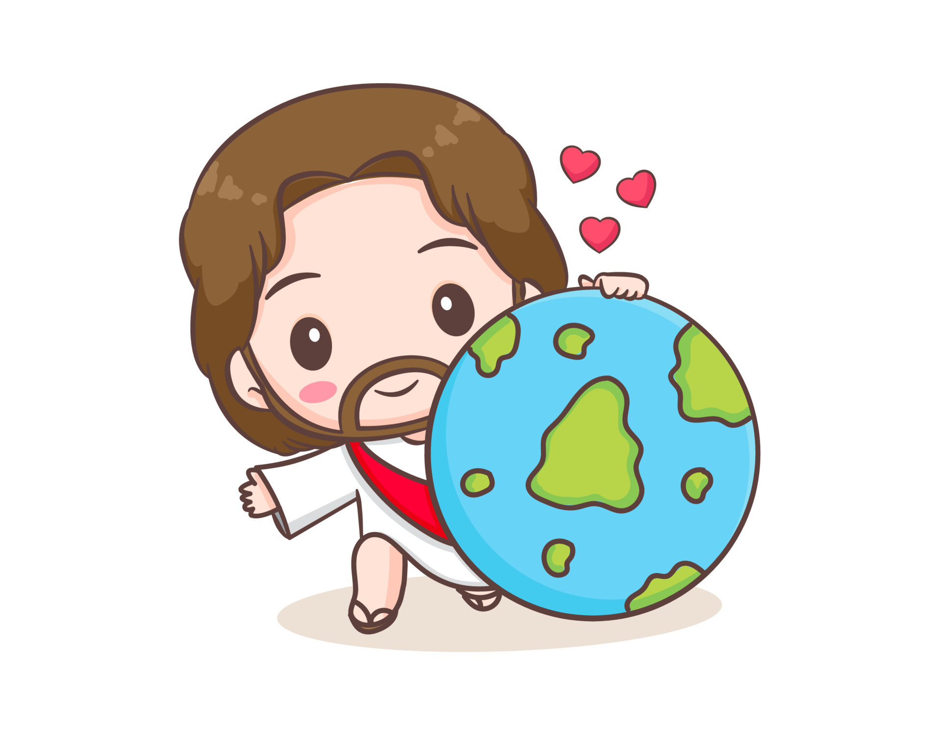 Jesucristo Ama El Personaje De Dibujos Animados Del Mundo Linda Ilustración De Mascota Fondo