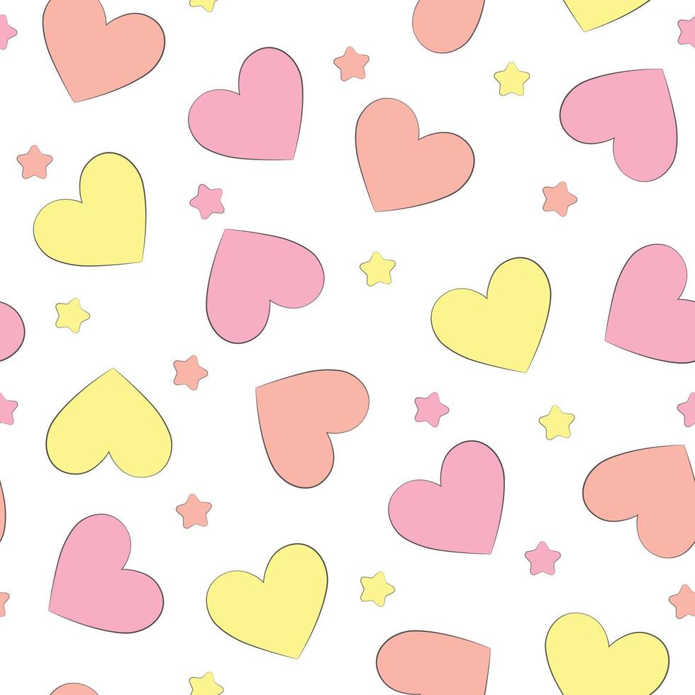 Seamless pattern with hearts and stars on white background. Vector ...