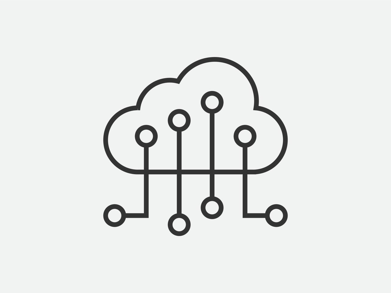Technology Icon Vector Cloud Computing Connection Big Data Global Server Line Design Symbol
