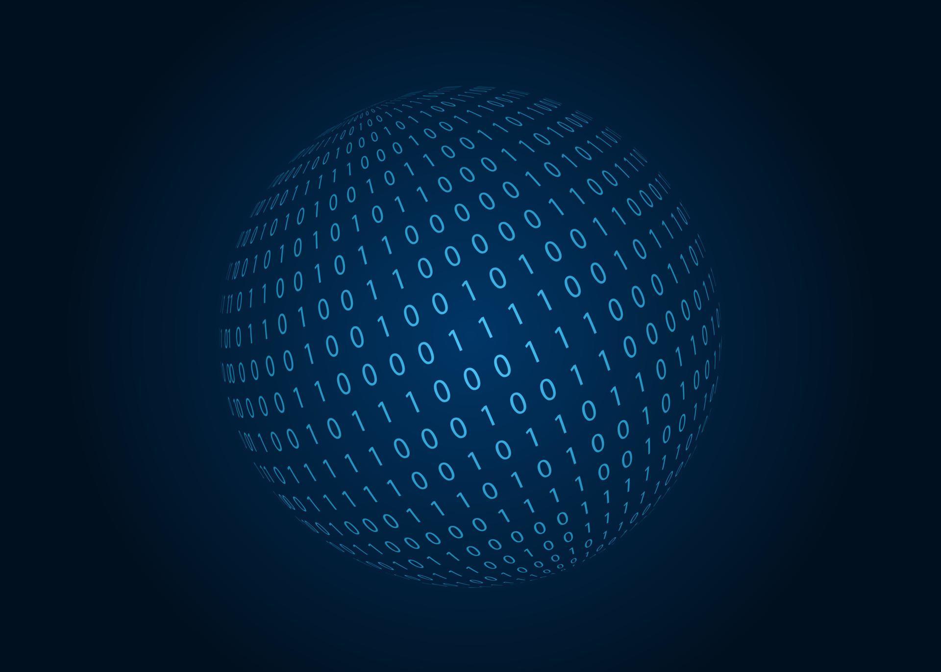 Digital binary code sphere. Blue background. Vector illustration ...