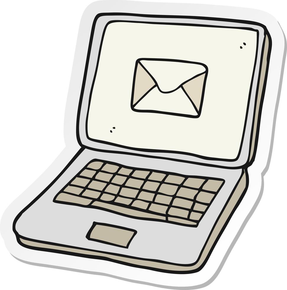 pegatina de una computadora portátil de dibujos animados con un símbolo ... pegatina de una computadora portátil de dibujos animados con un símbolo ...