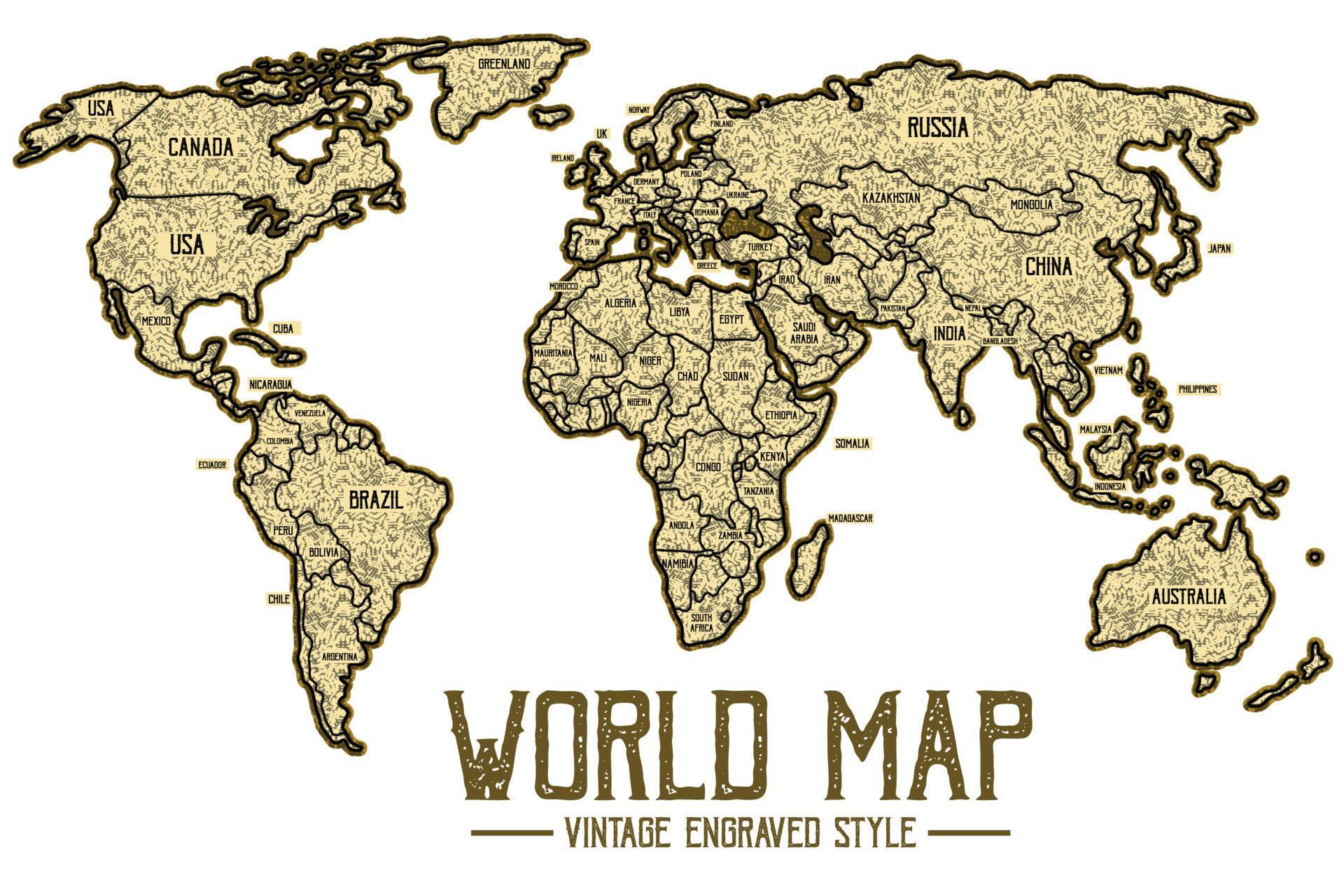 World Map Vintage style, Engraved Style Globe map 11123266 Vector Art ...