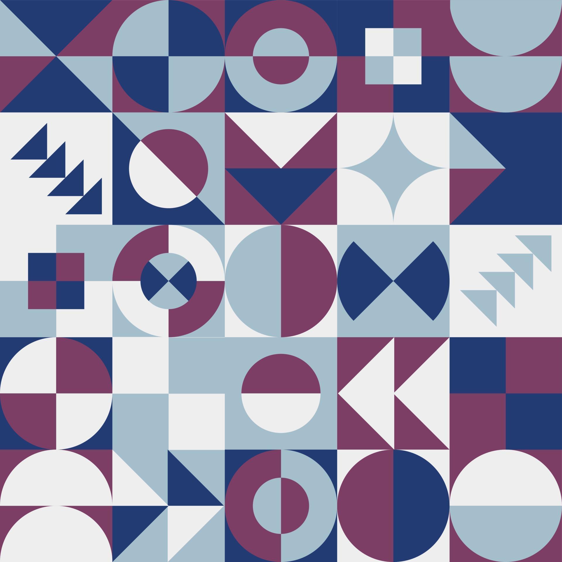 Abstract geometric Bauhaus pattern design. Vector circle, triangle and square lines color art ...