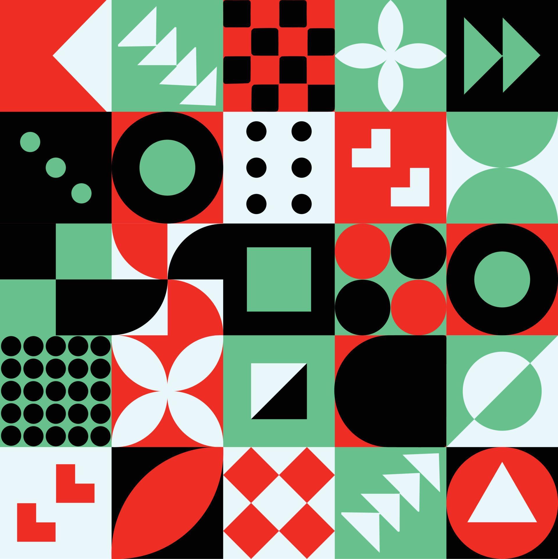 Abstract geometric Bauhaus pattern design. Vector circle, triangle and square lines color art ...