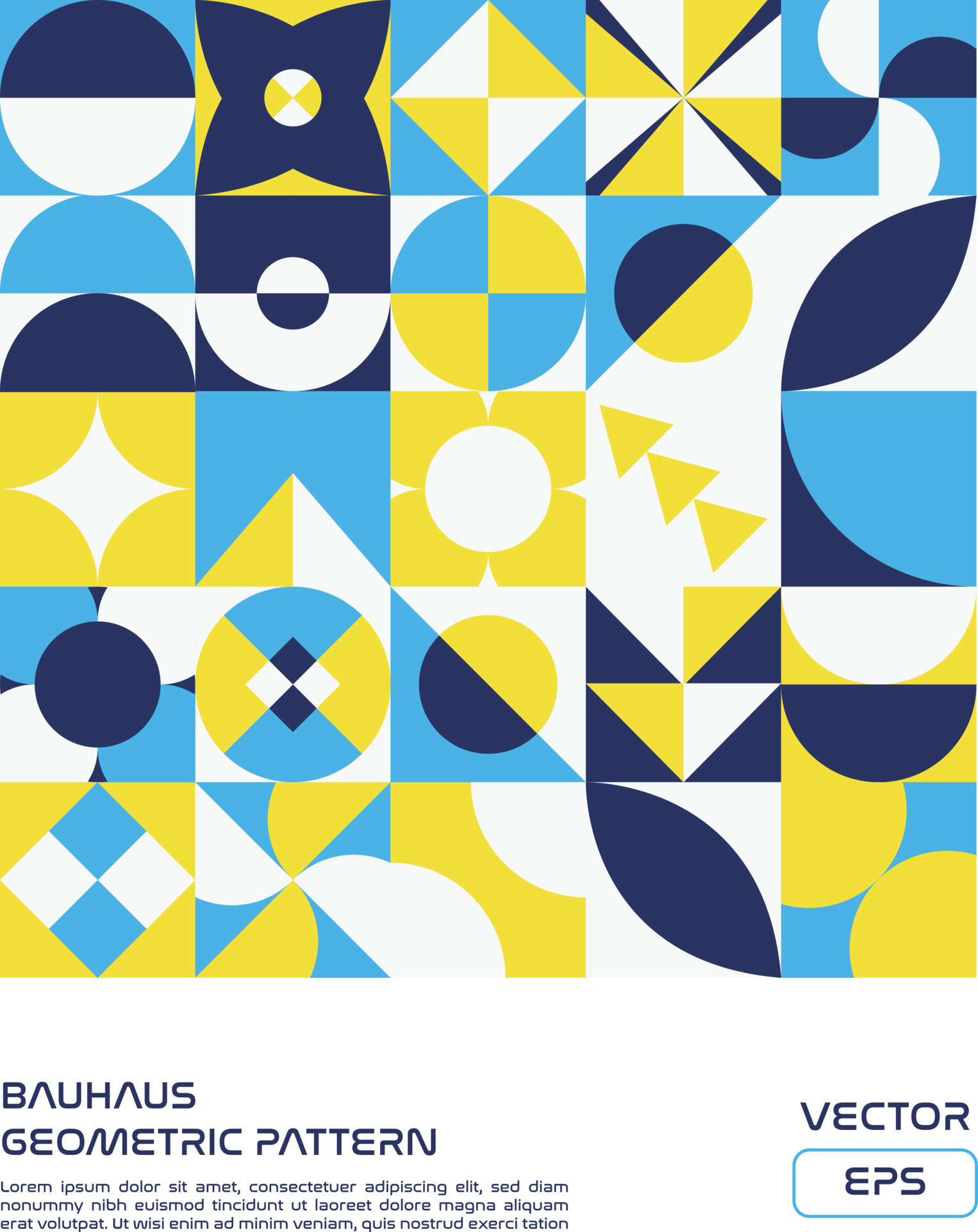 Abstract geometric Bauhaus pattern design. Vector circle, triangle and square lines color art ...