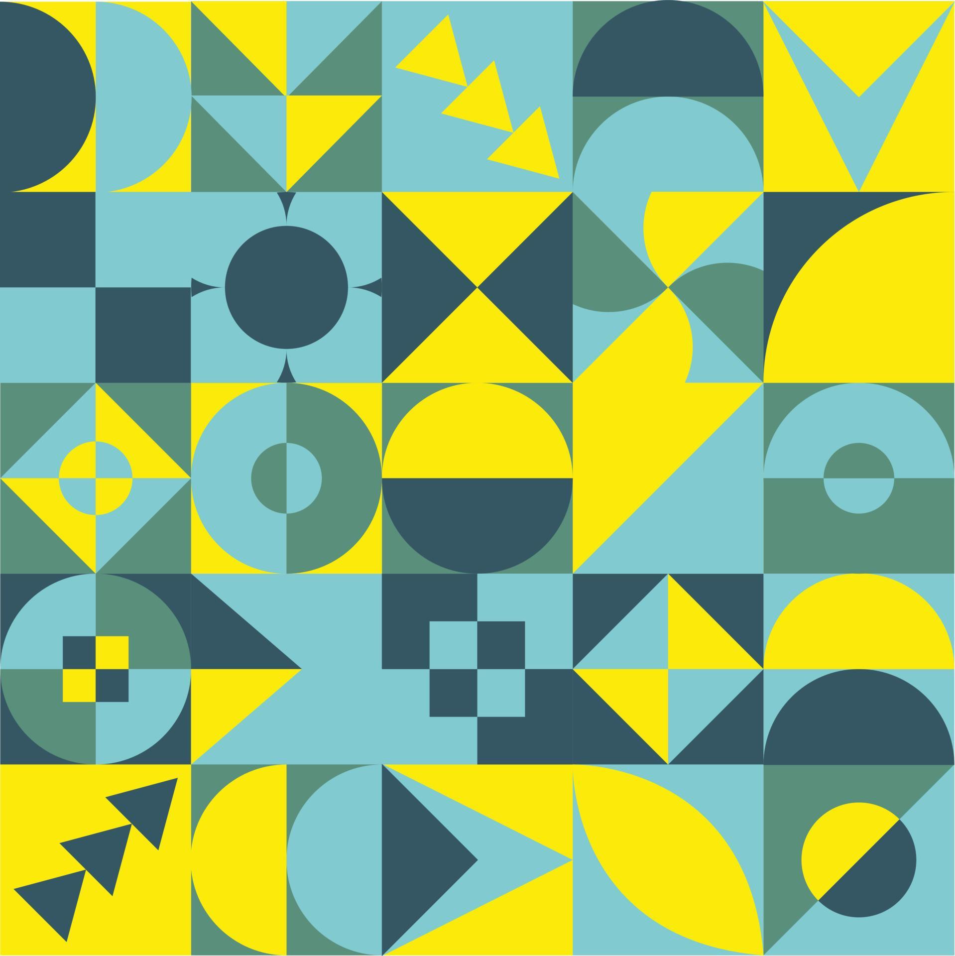 Abstract geometric Bauhaus pattern design. Vector circle, triangle and square lines color art ...