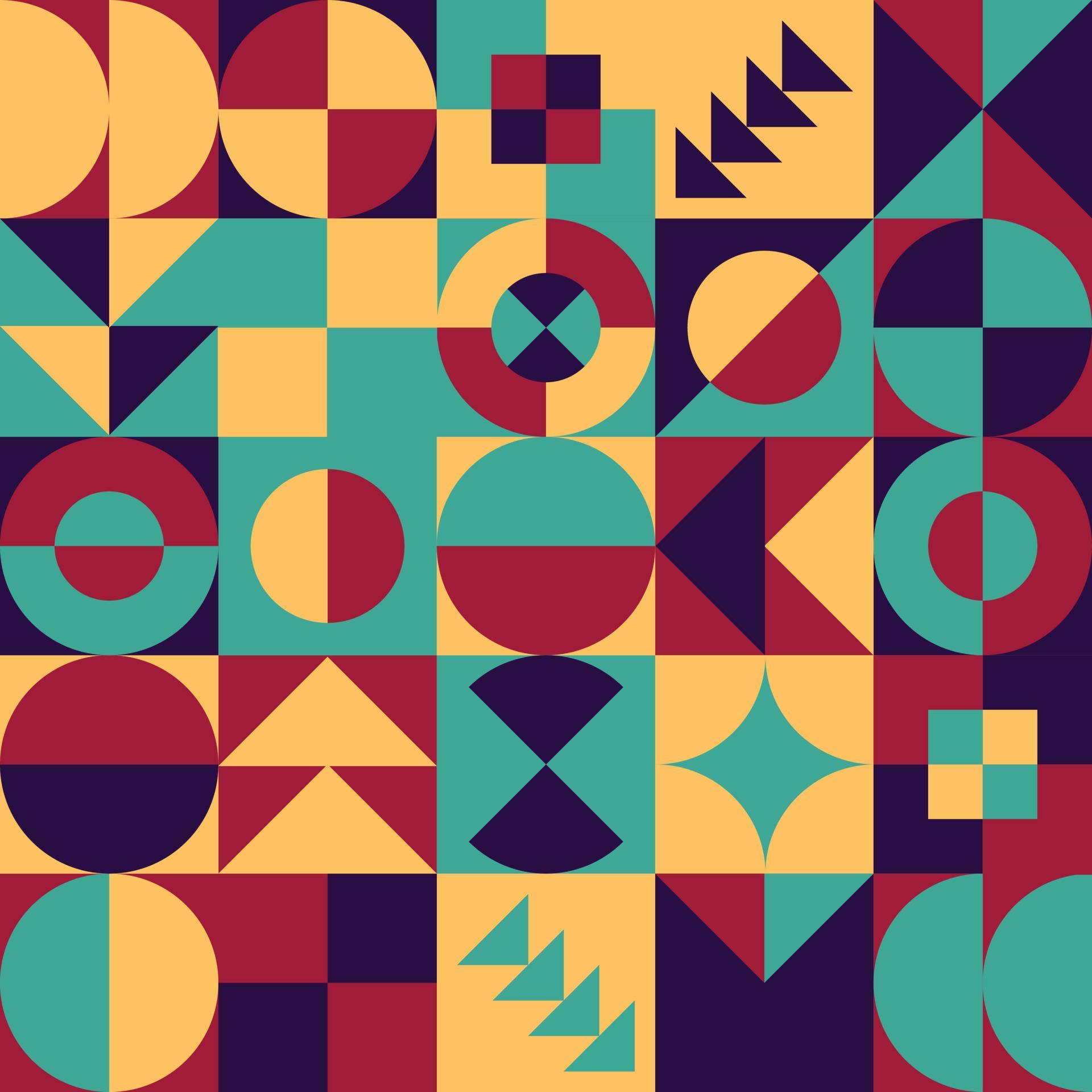 Abstract geometric Bauhaus pattern design. Vector circle, triangle and square lines color art ...