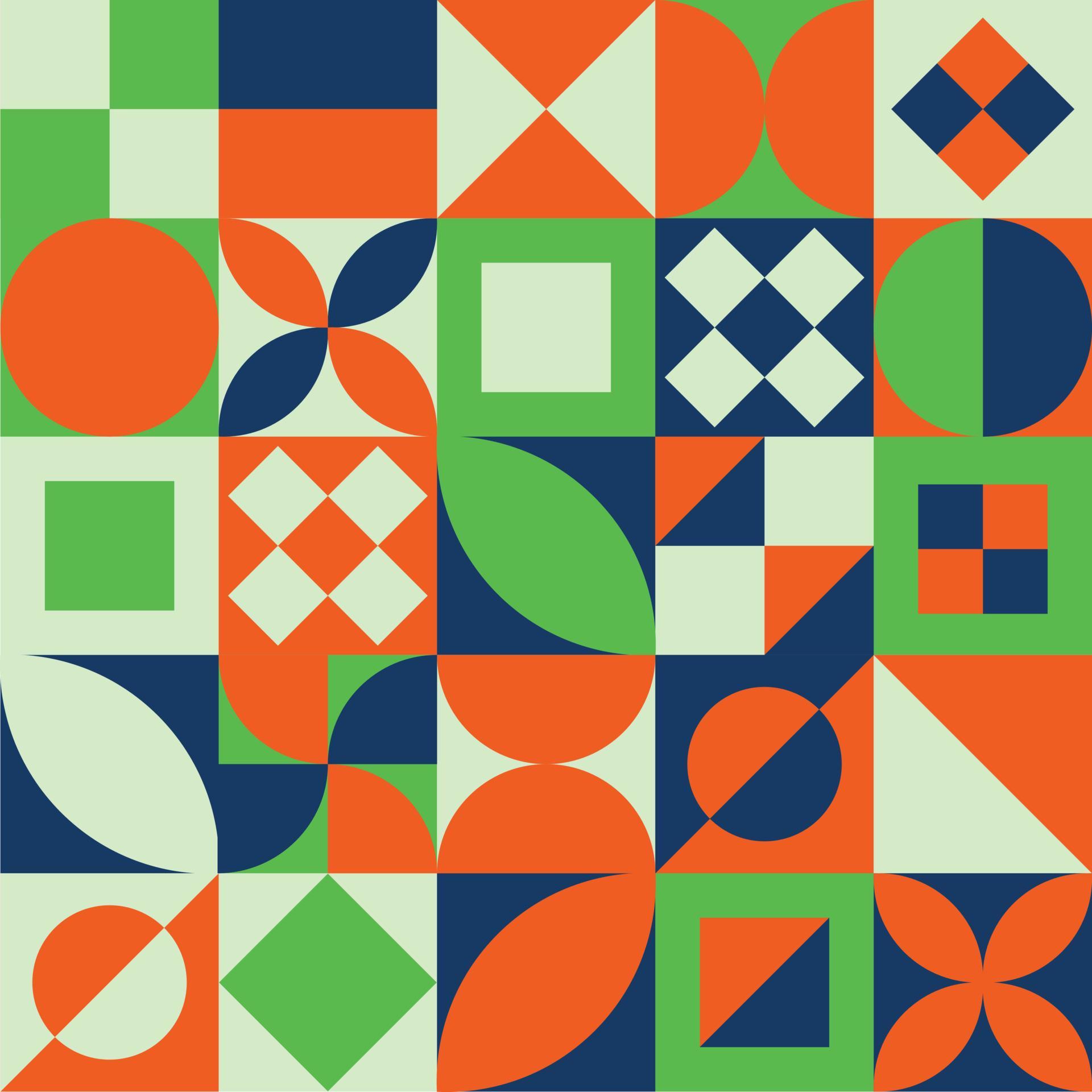 Abstract geometric Bauhaus pattern design. Vector circle, triangle and square lines color art ...