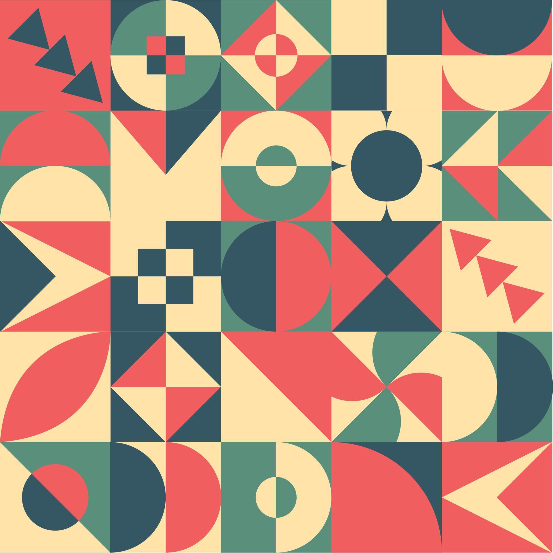 Abstract geometric Bauhaus pattern design. Vector circle, triangle and square lines color art ...