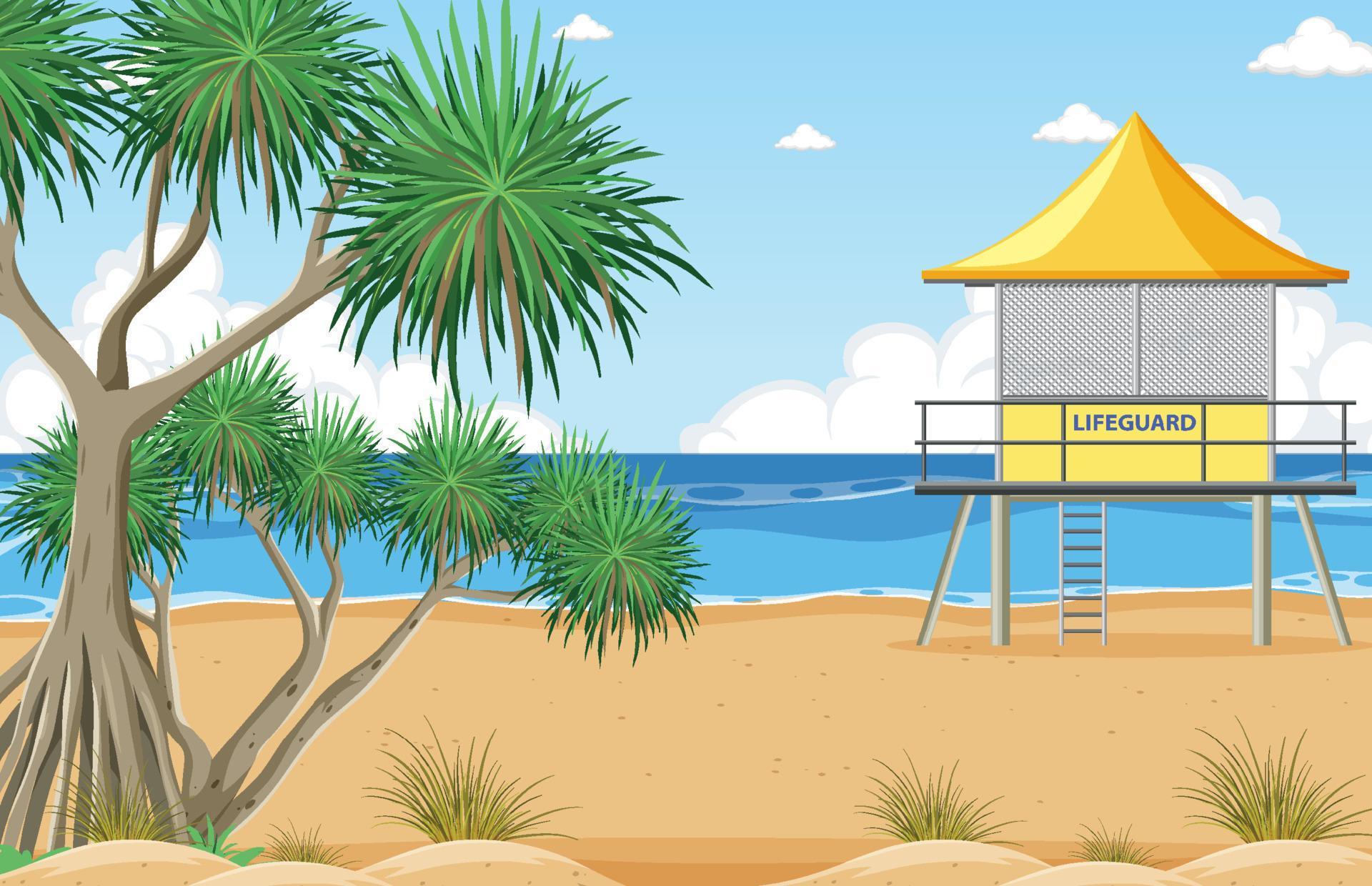 Beach scene with lifeguard tower 11126634 Vector Art at Vecteezy