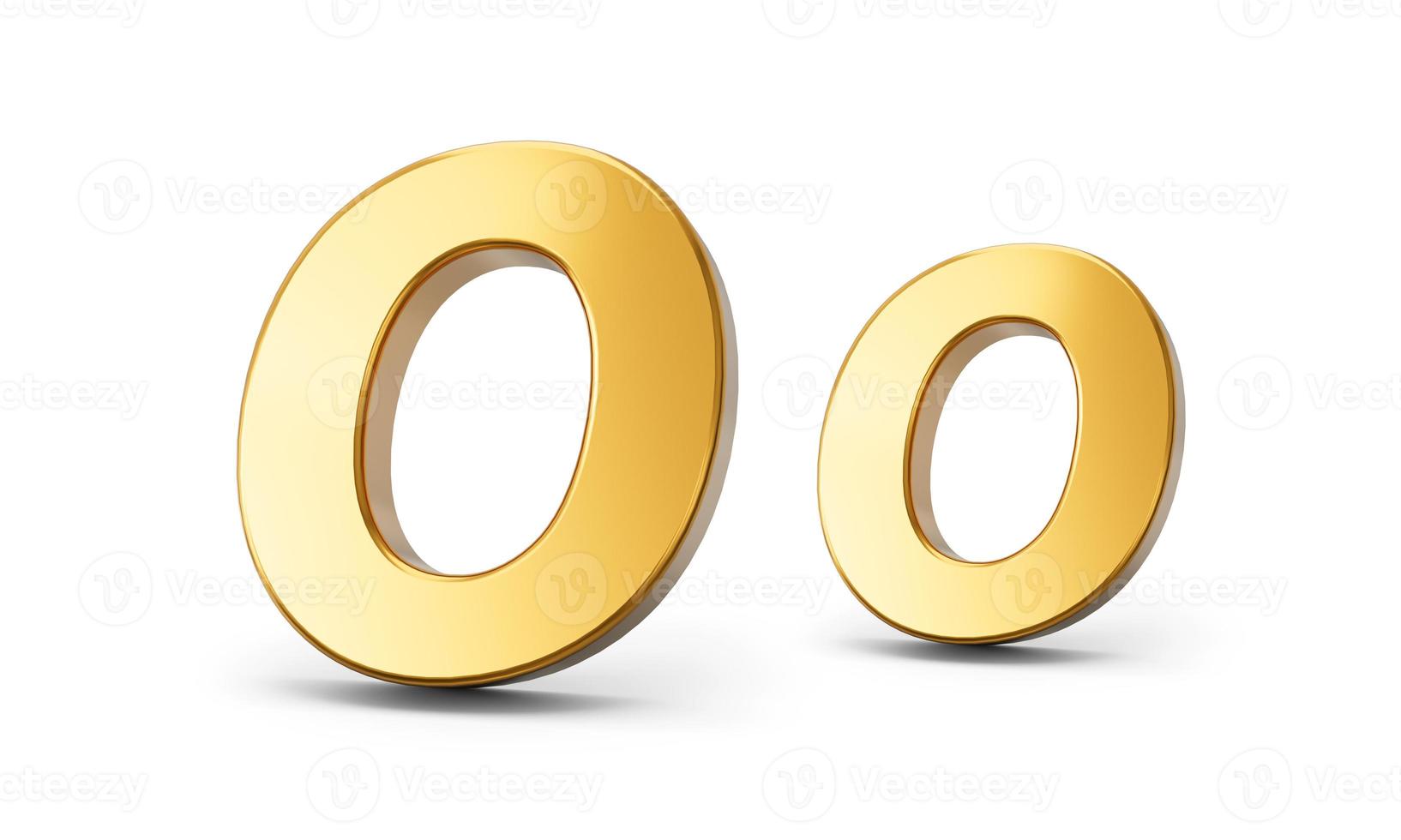 3d letra o en metal dorado sobre un fondo blanco aislado, mayúscula y minúscula ilustración 3d ...