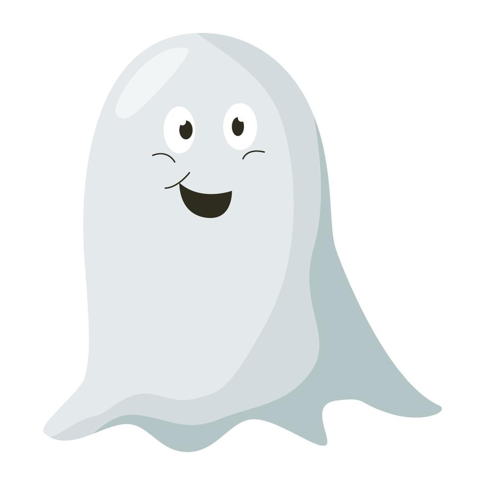 Cartoon Cute Little Smiling Ghost Halloween Decoration Flat Vector Illustration Isolated On