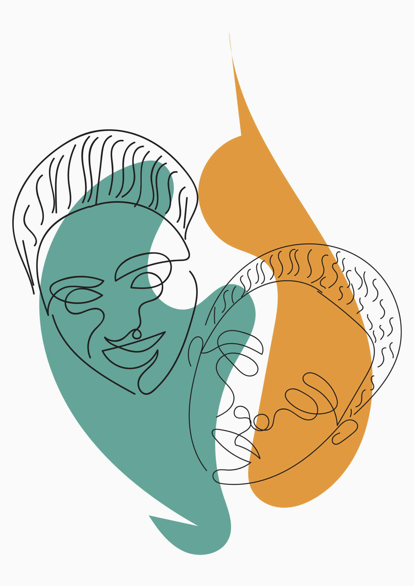 Continuous art portraits with flowers vector illustration.Modern ...