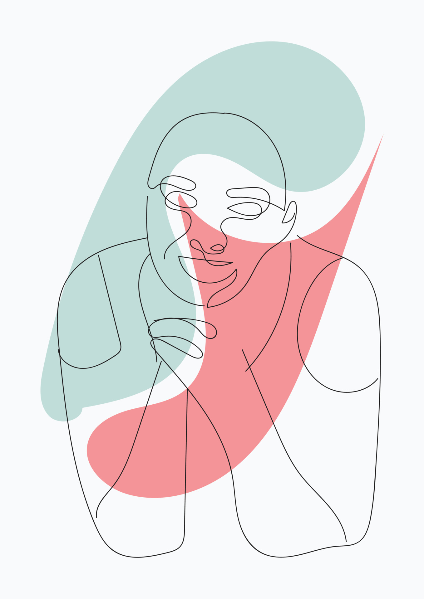 Abstract Face With Flowers By One Line Vector Drawing Portrait Minimalistic Style Botanical