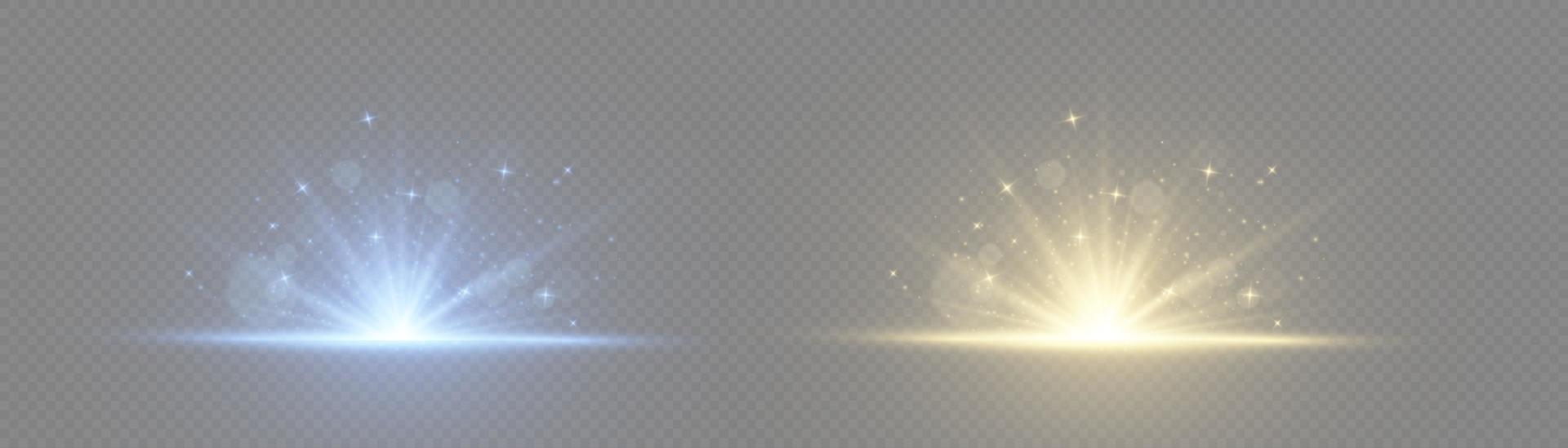 Explosion light effect. Abstract blue and yellow light rays effect background. The vector shines ...