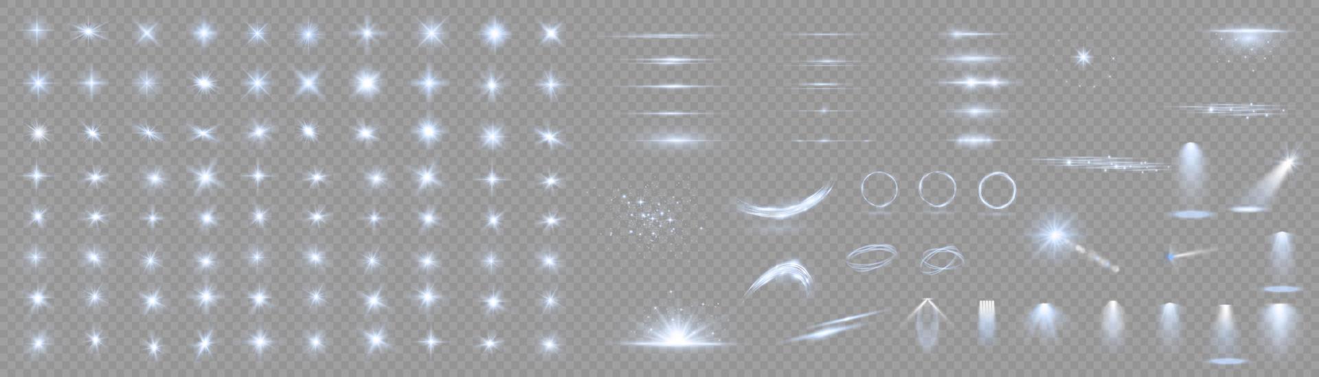 Light effect set. Glow isolated white light effect set, lens flare, explosion, glitter, dust ...