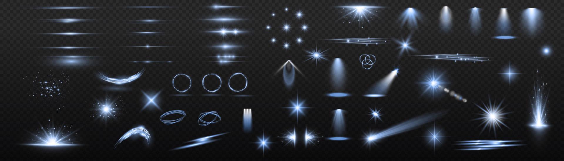 Light effect set. Glow isolated white transparent light effect set, lens flare, explosion ...