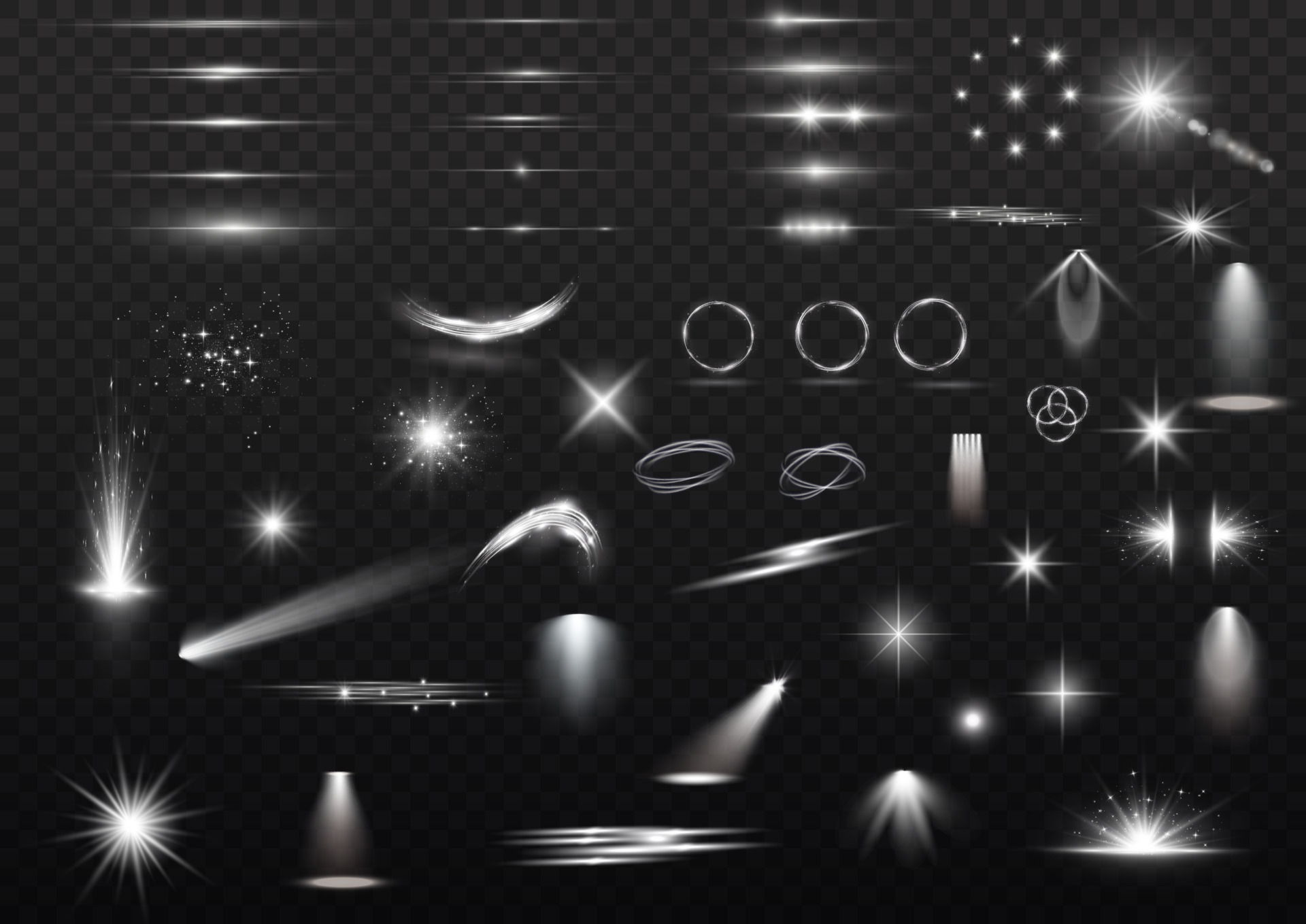 Light effect set. Glow isolated white transparent light effect set, lens flare, explosion ...