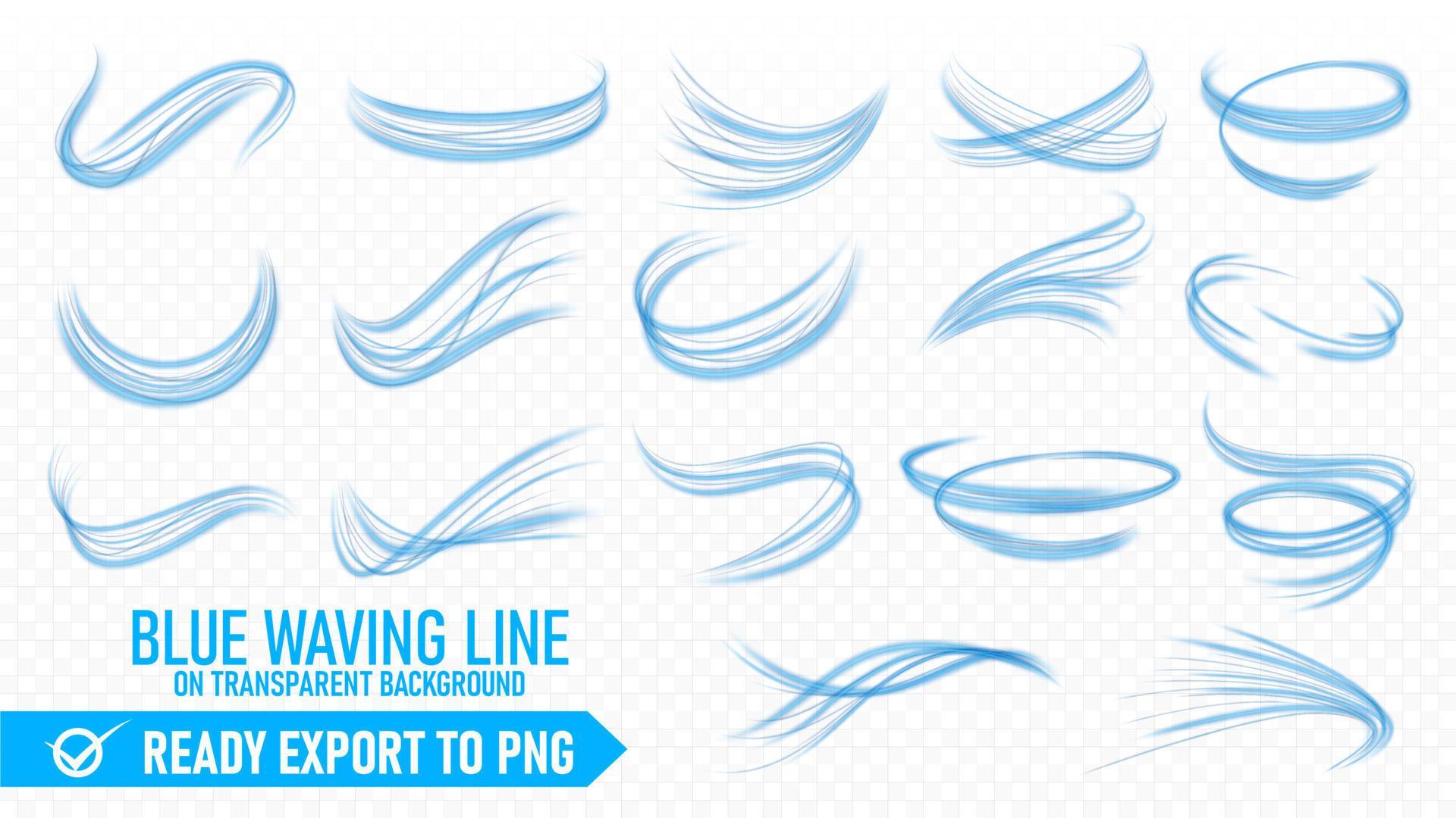 Blue Wavy Line Set, Ready Export to PNG File, Isolated and Easy to Edit. Vector Illustration ...