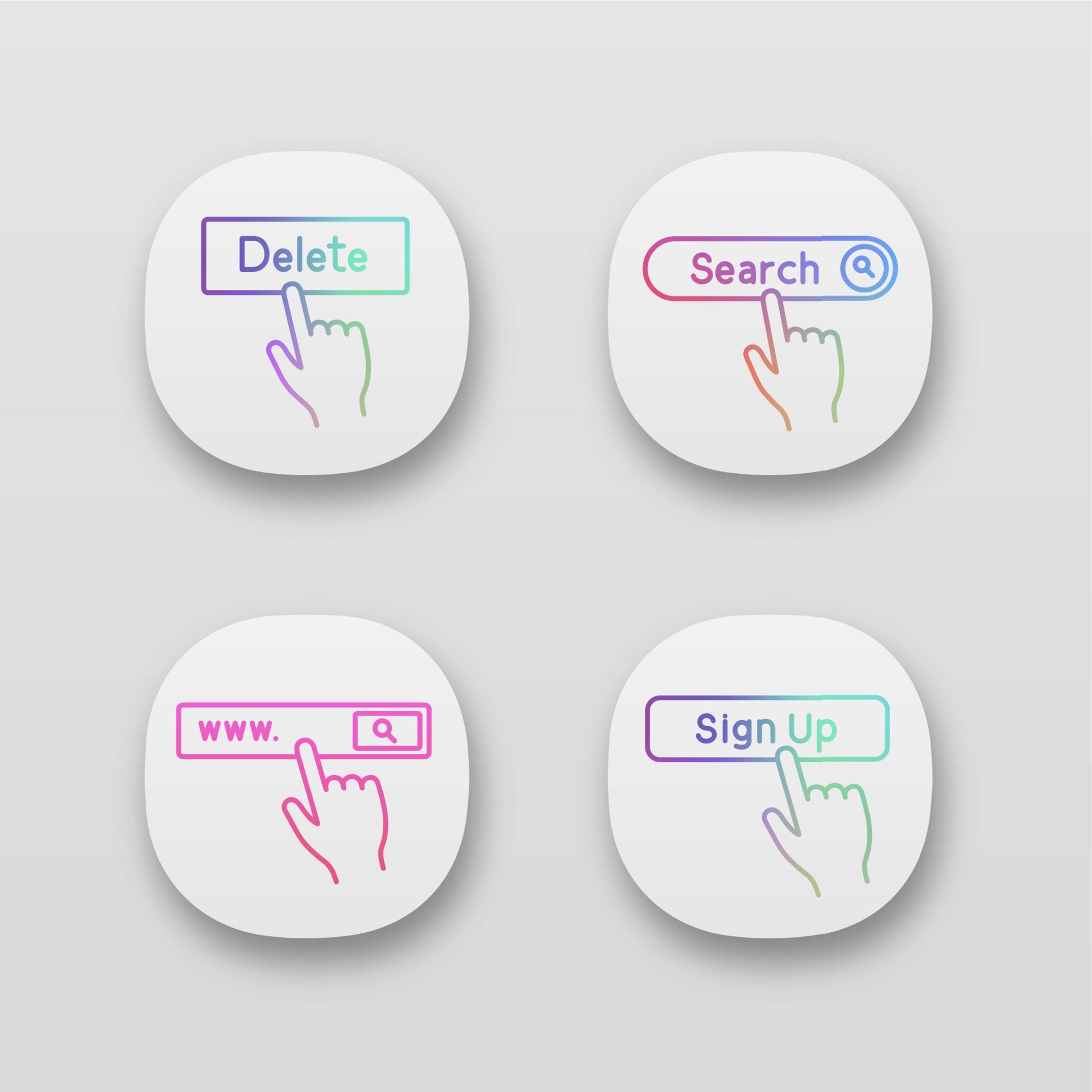 Click App Icons Set Search Bar Delete Sign Up Ui Ux User Interface