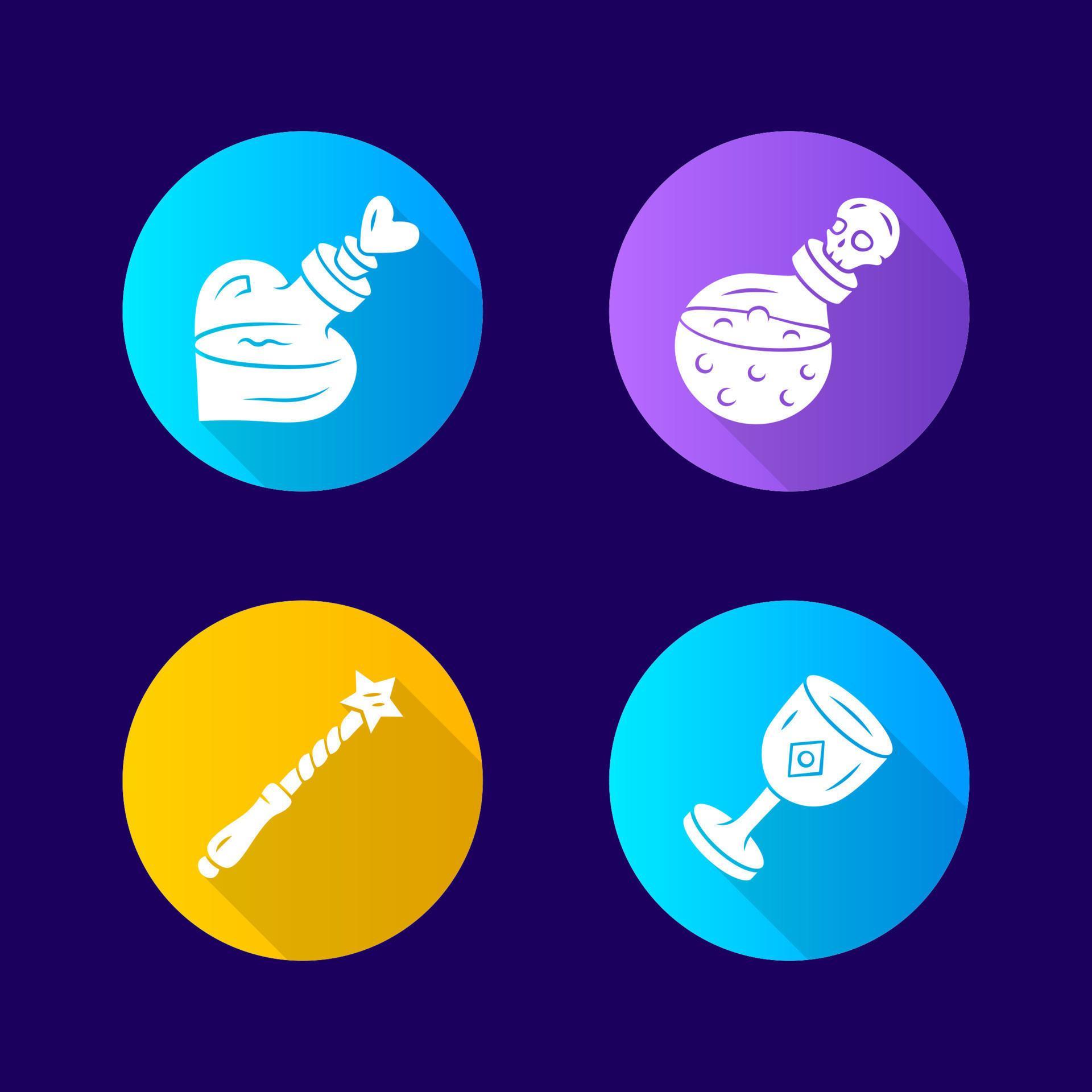 Magic Flat Design Long Shadow Glyph Icons Set Magical Death And Love
